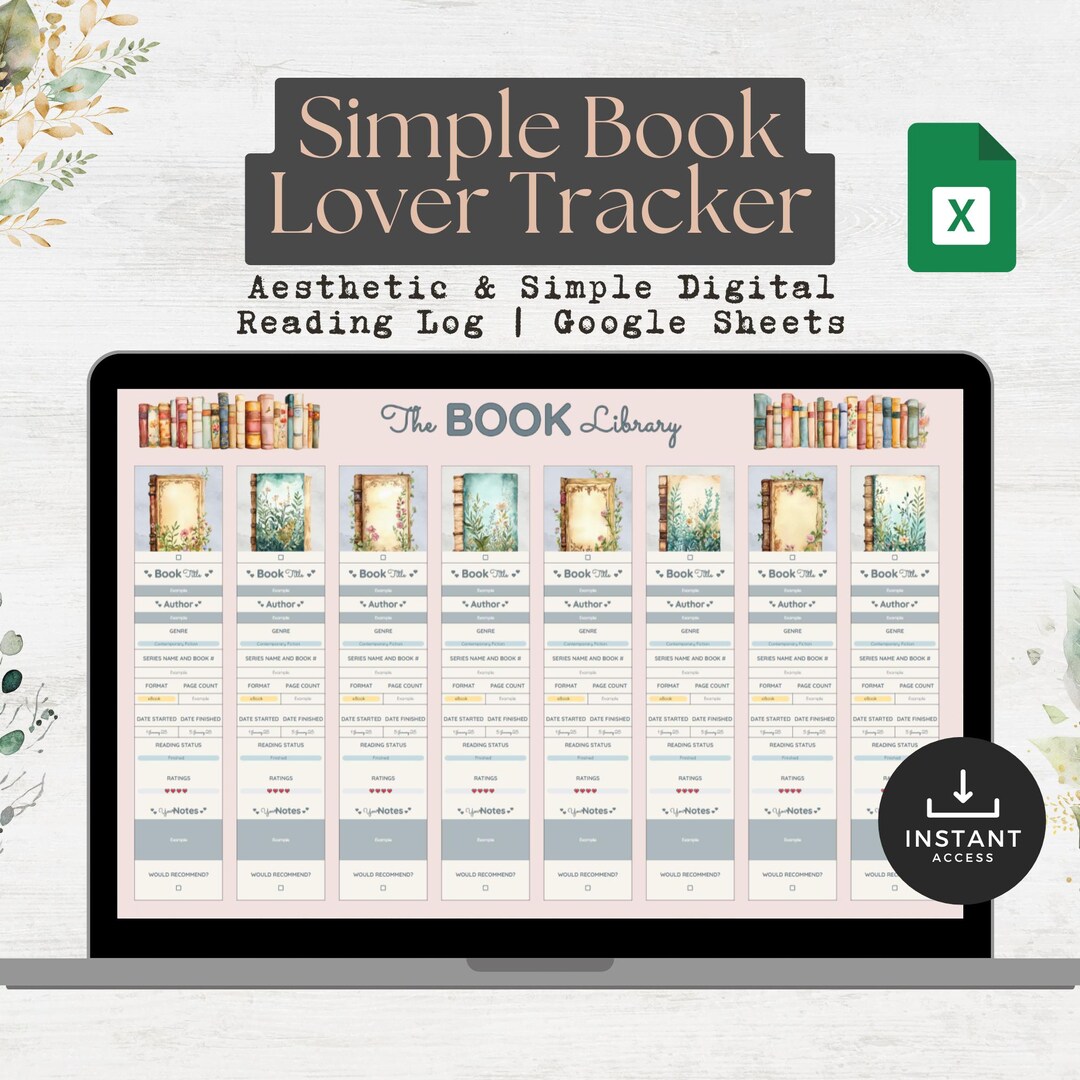 Digital Book Reading Tracker: Google Sheets & Excel (with PDF Note ...