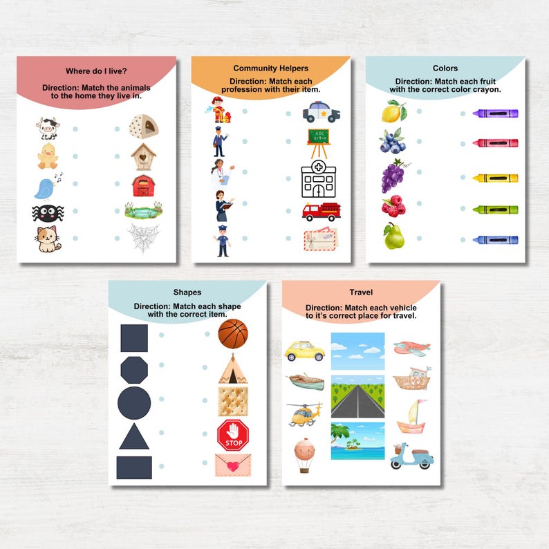 Preschool Matching Game: Early Learning Printables (PDF Download) - Etsy