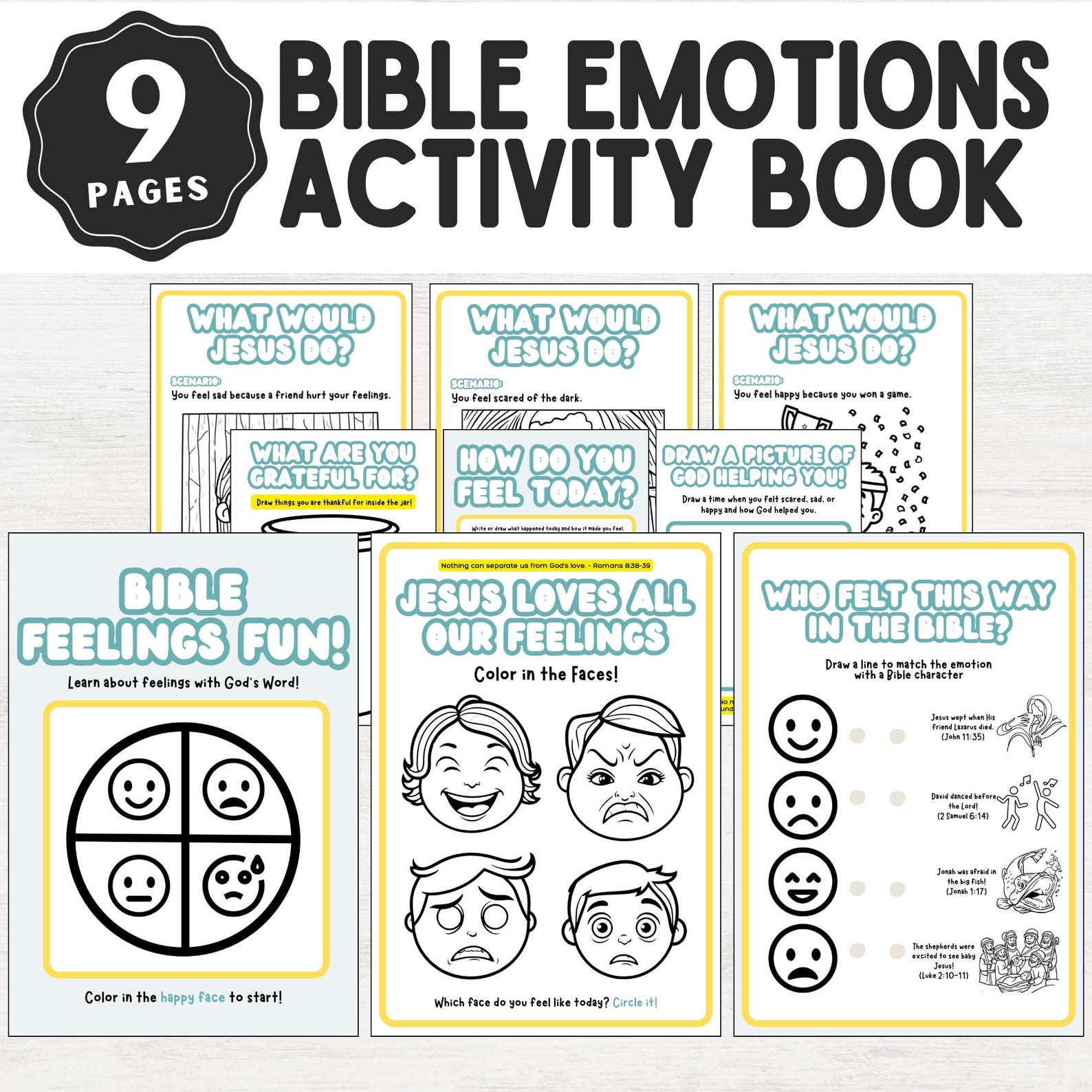 Bible Emotions Activity Book: Kids' Feelings Chart & Coloring Pages ...