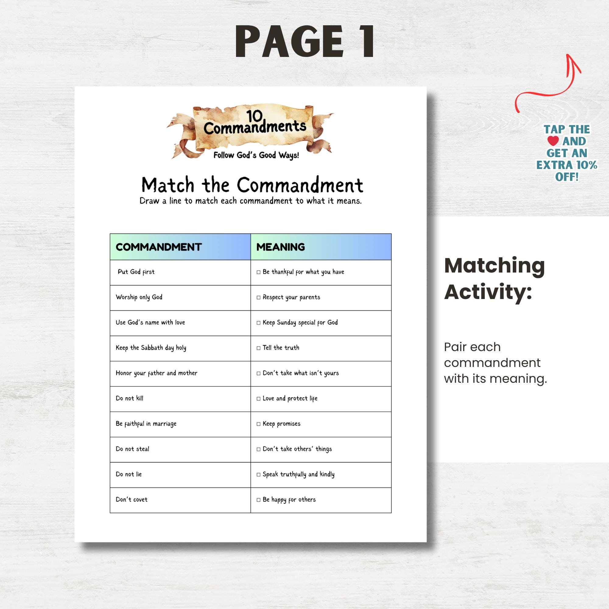 10 Commandments Activity Worksheet: Printable Bible Lesson (PDF) - Etsy