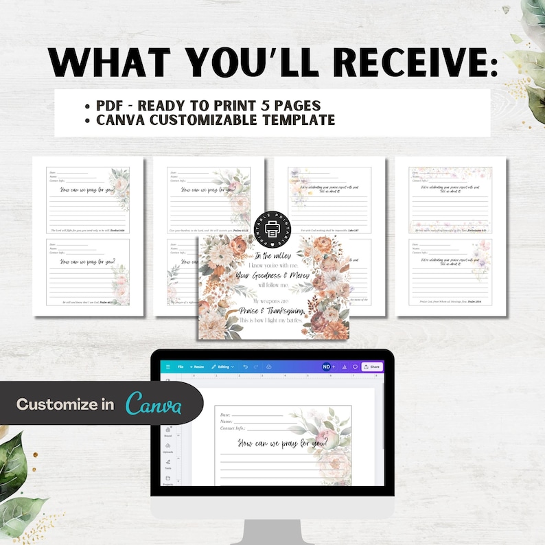 Printable Floral Prayer Request Cards: Church Christian Template (canva ...