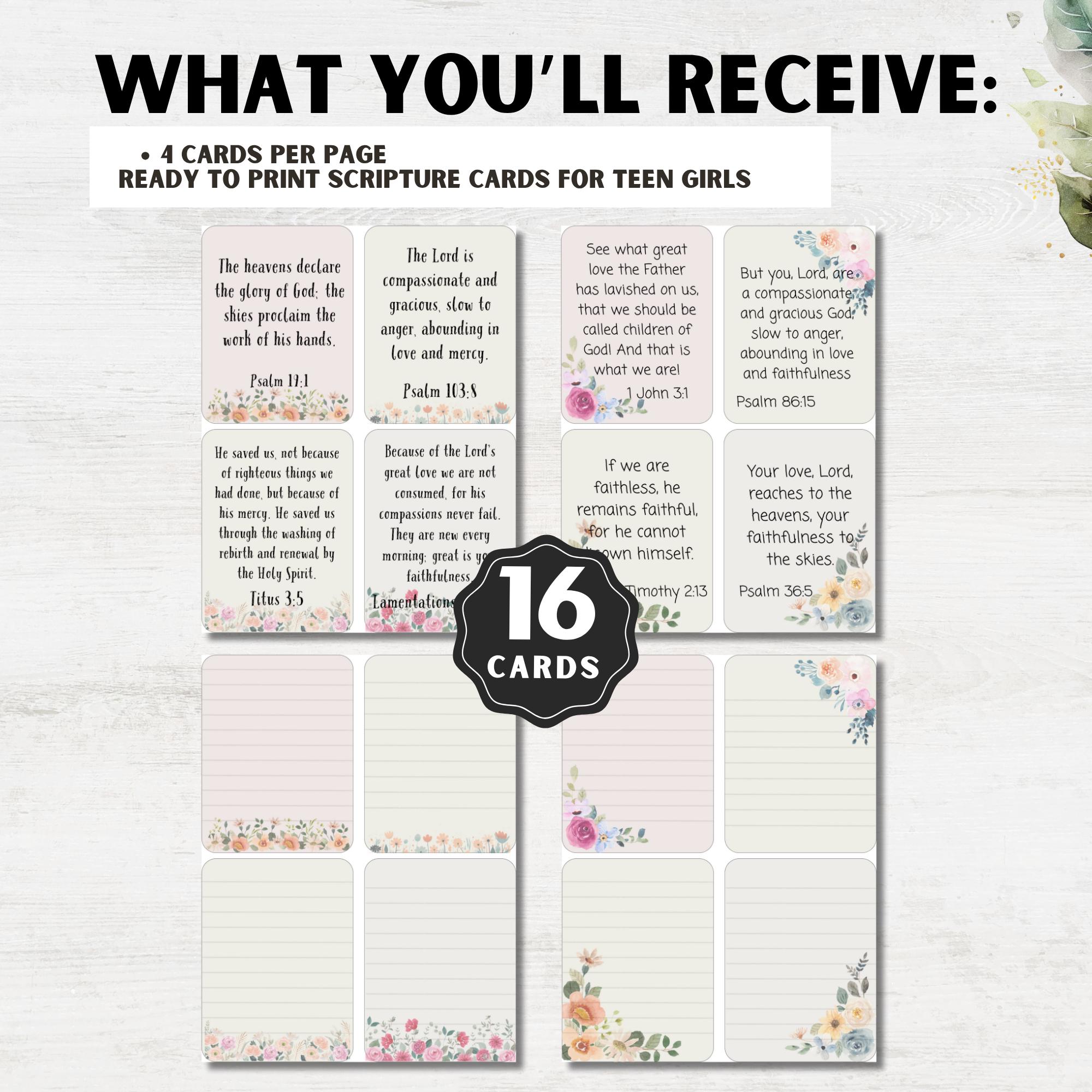 Teen Girl Scripture Cards: Christian Affirmations, Bible Verse Notes ...