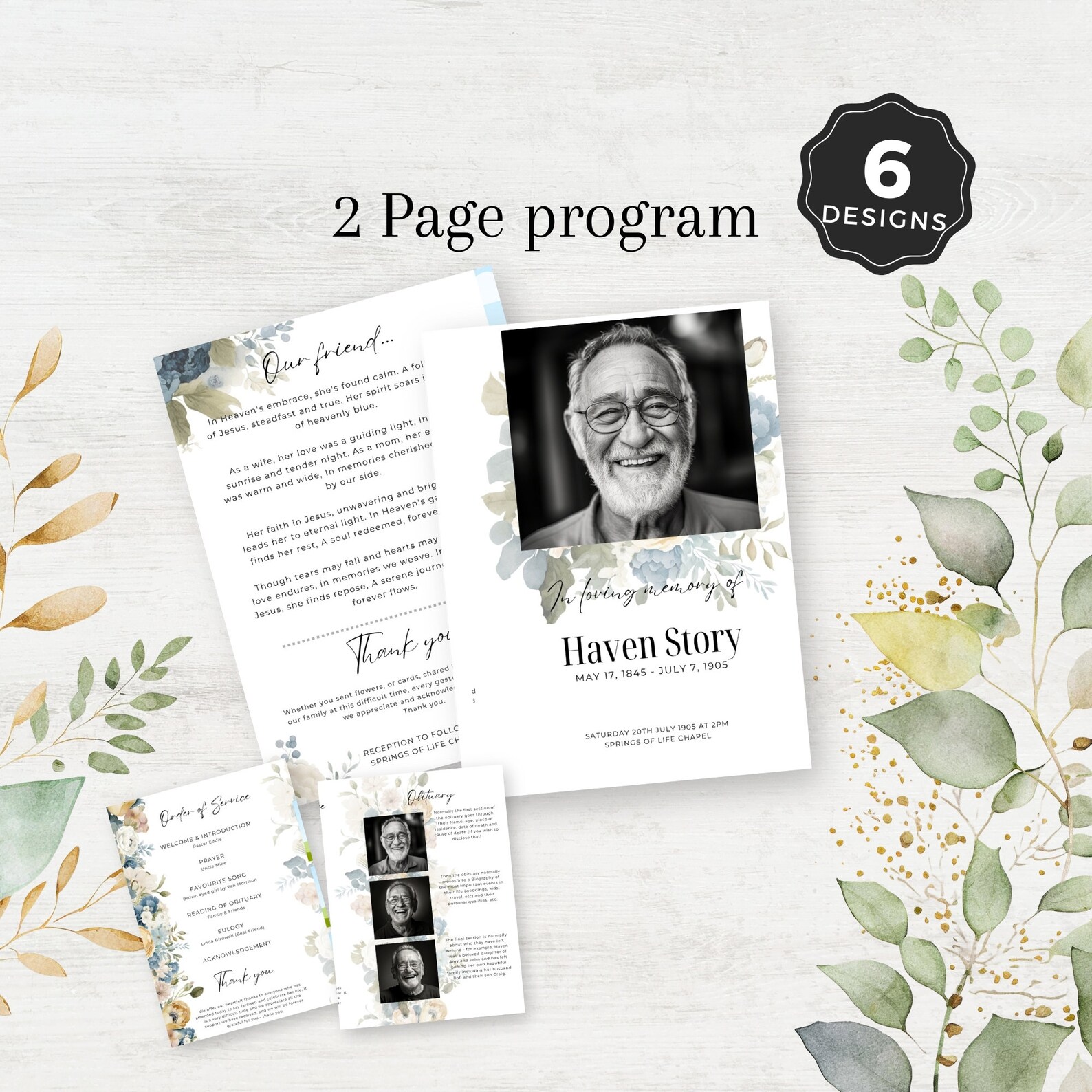 Memorial Service Template Funeral Template Digital Download Funeral ...