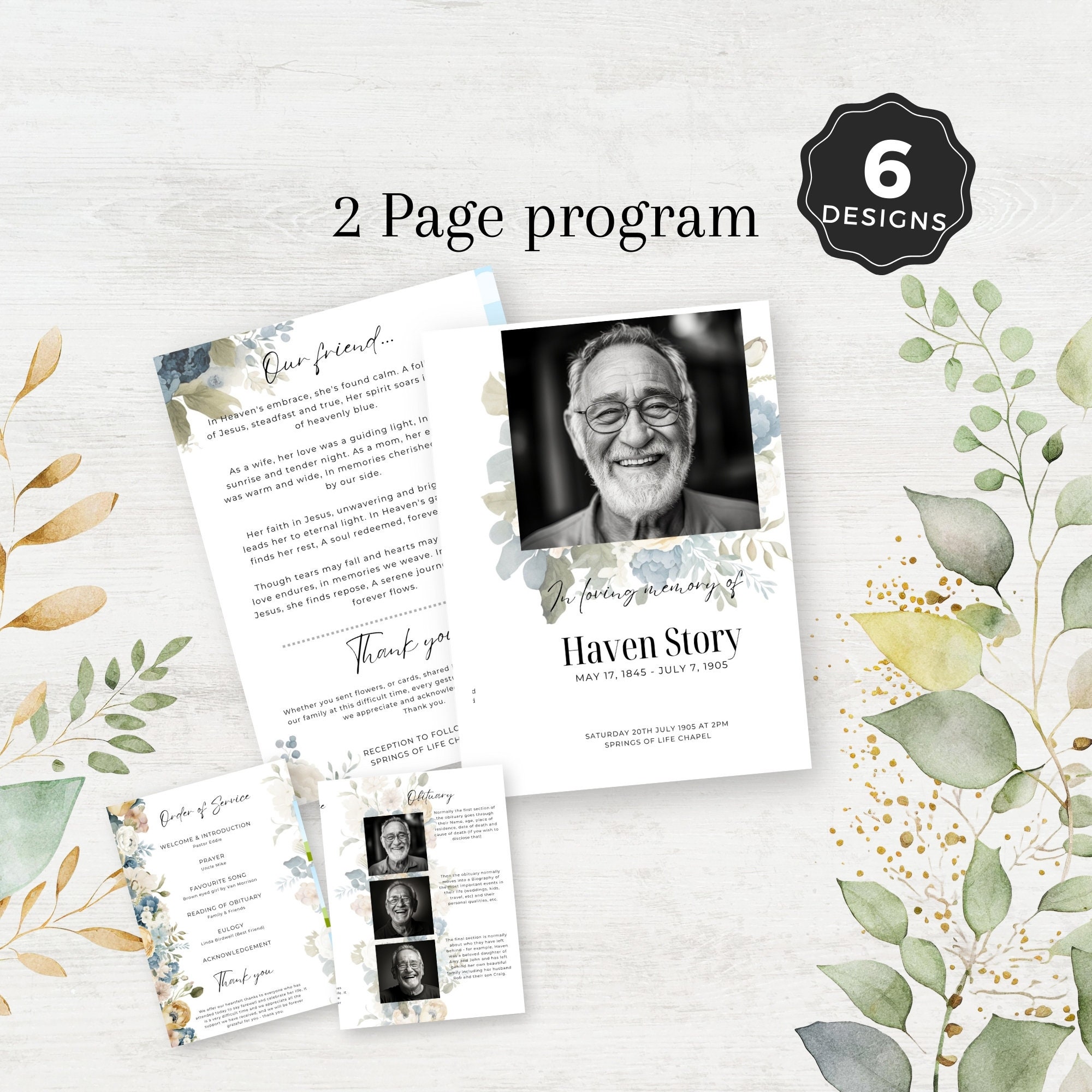 Memorial Service Template Funeral Template Digital Download Funeral ...