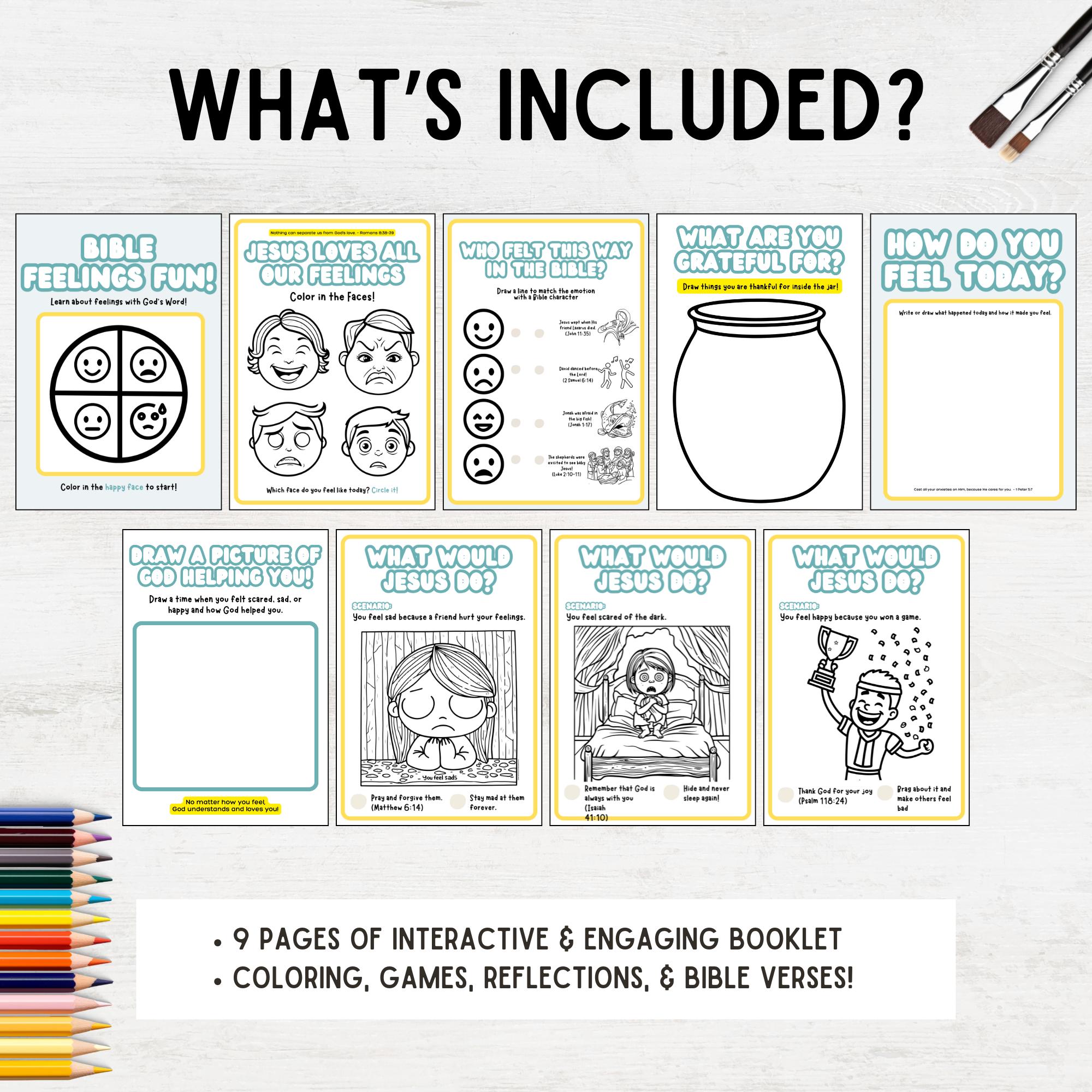Bible Emotions Activity Book: Kids' Feelings Chart & Coloring Pages ...