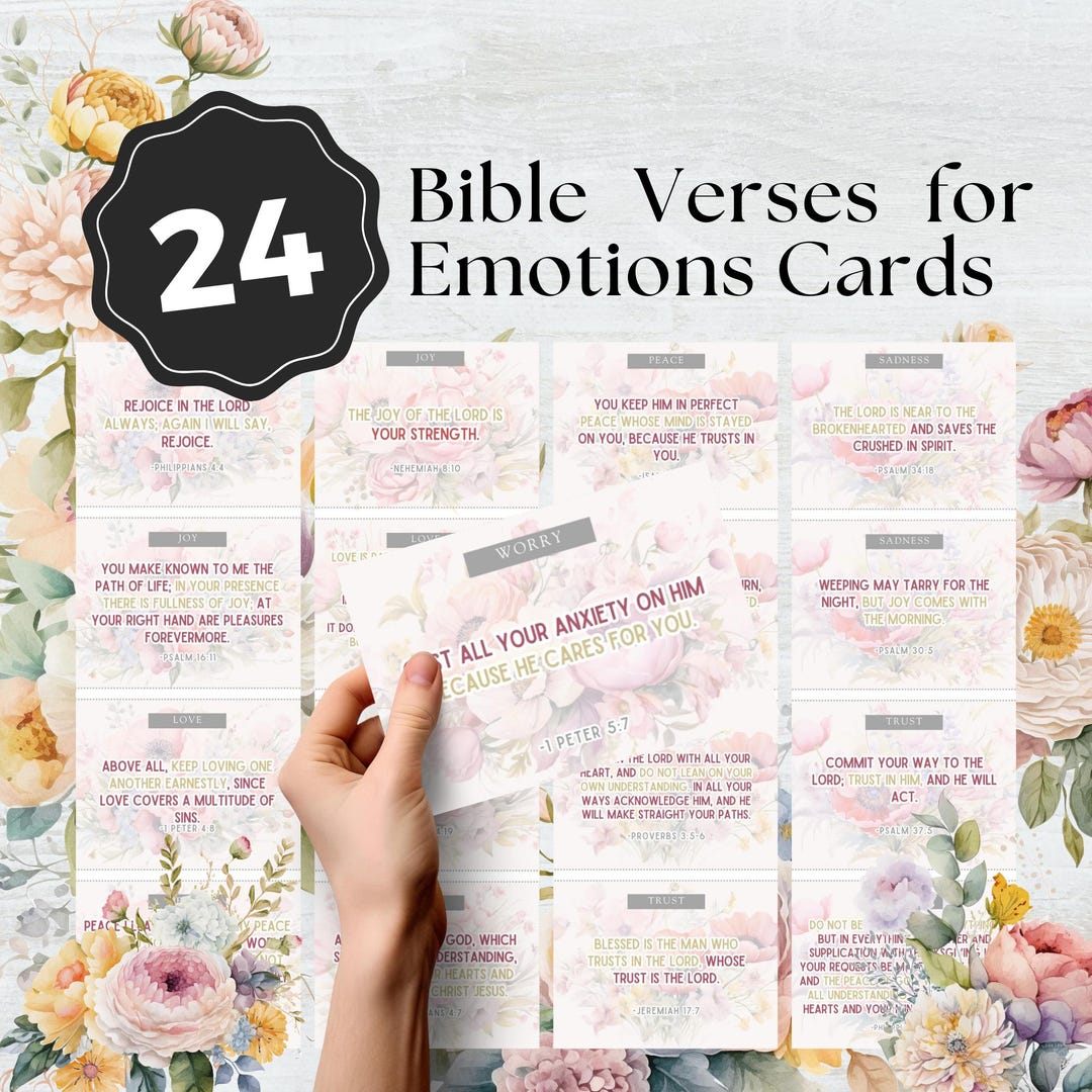 24 Bible Verse Cards, Christian Emotion Cards, Printable Scripture ...
