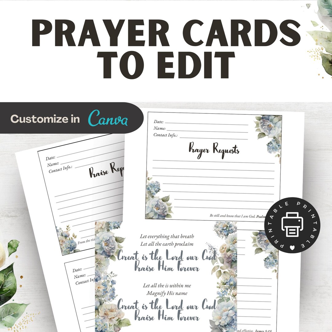 Editable Floral Prayer Request Cards: Christian Printable Templates ...