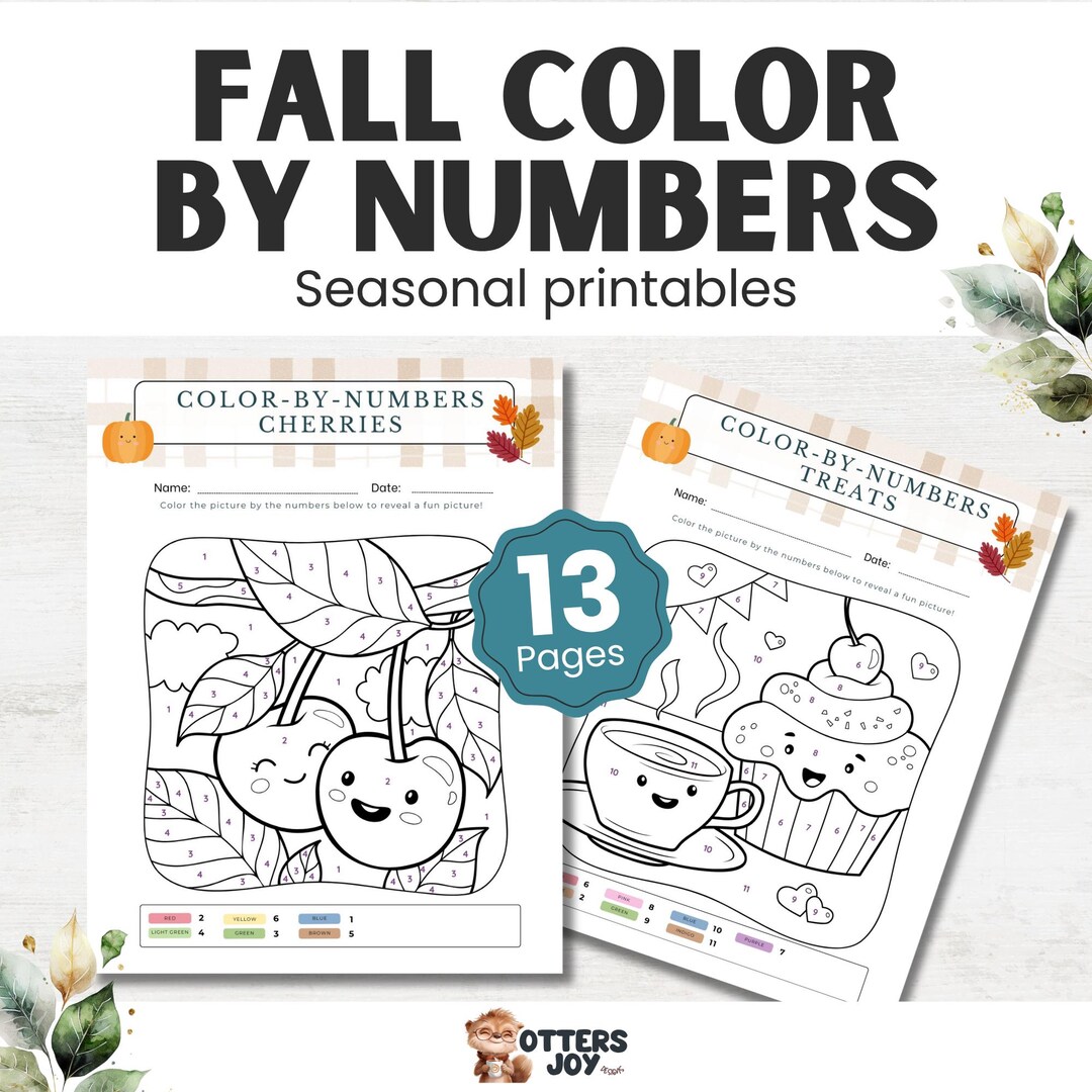 Fall Color by Number Printables: Autumn Activity, 13 Pages (digital ...