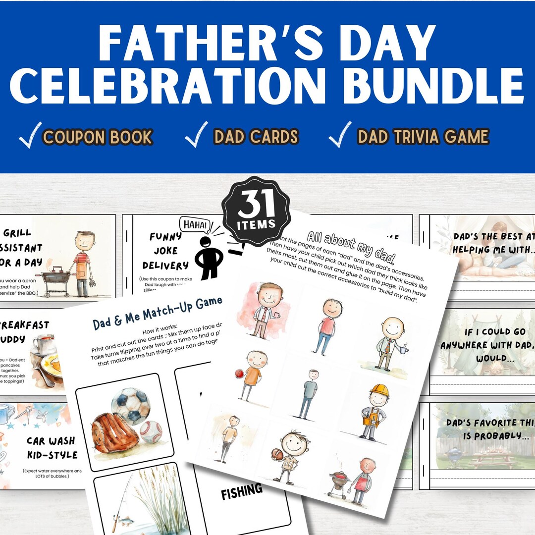 Fathers Day Trivia Game, Printable Dad Coupon Book, Interactive Party ...