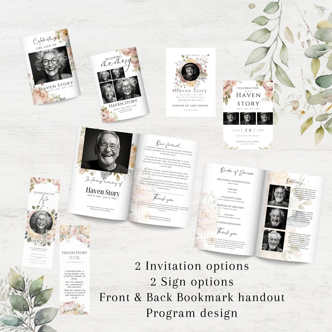 Memorial Program Template Editable Canva Funeral Program Personalized ...