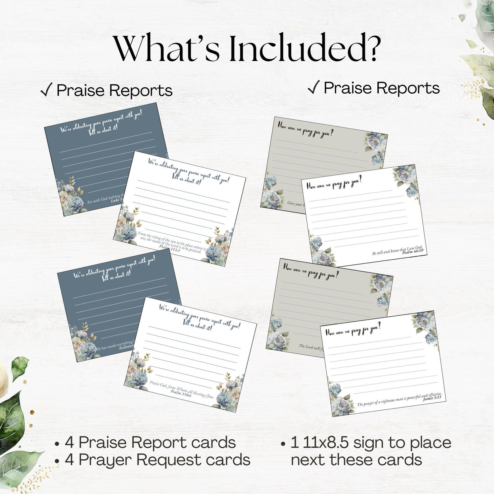 Printable Prayer Request Cards: Blue Floral Christian Bible Study (PDF ...