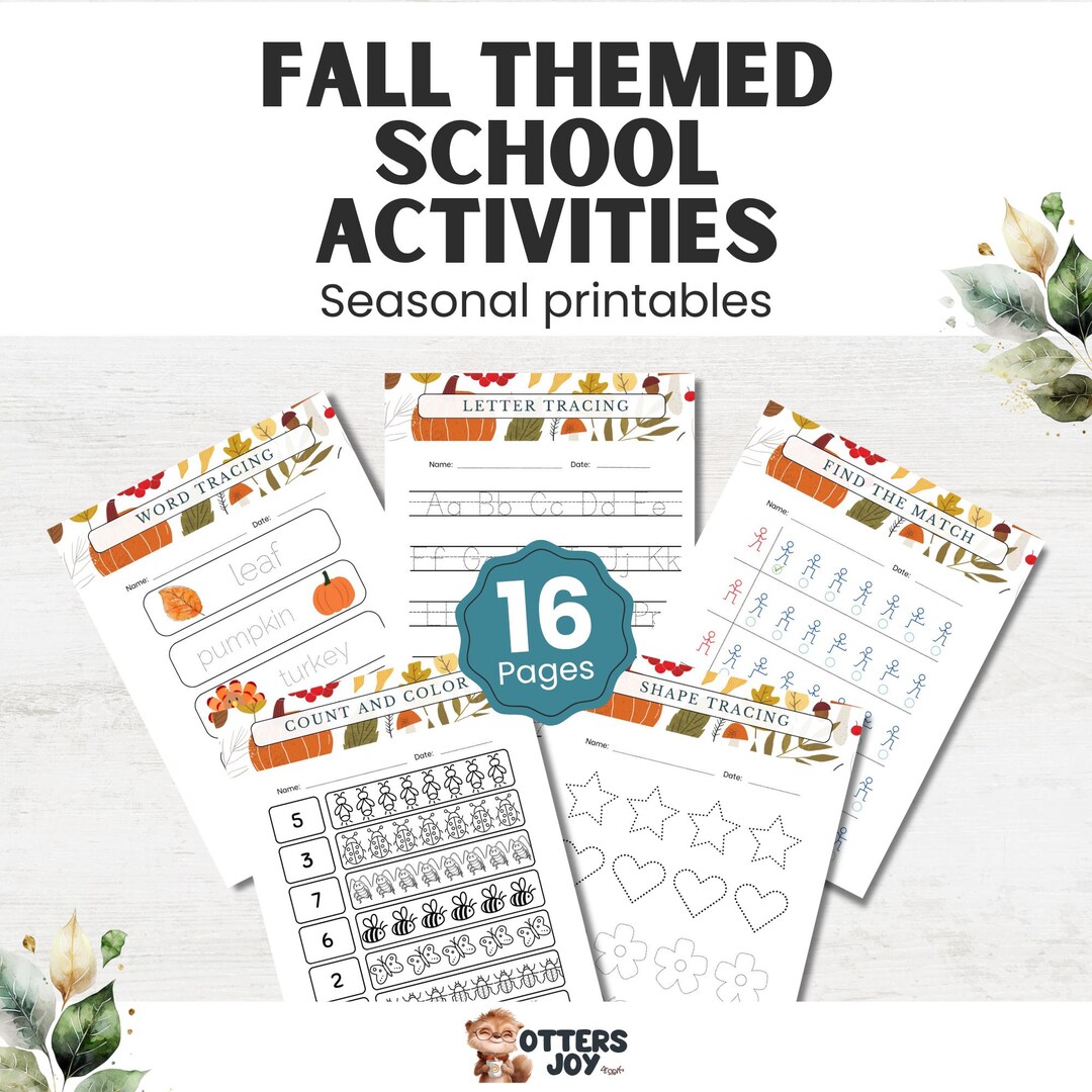 Fall Activity Worksheets: Word Tracing, Coloring (16 Pages, Printable ...