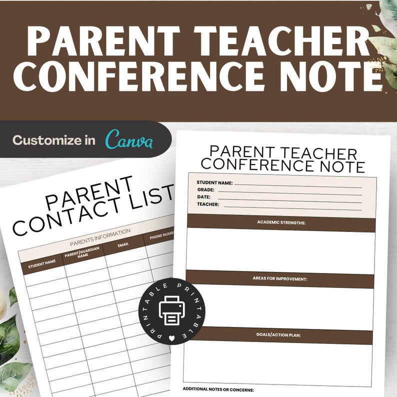 Parent Teacher Conference Notes: Communication Forms, Meeting Templates ...