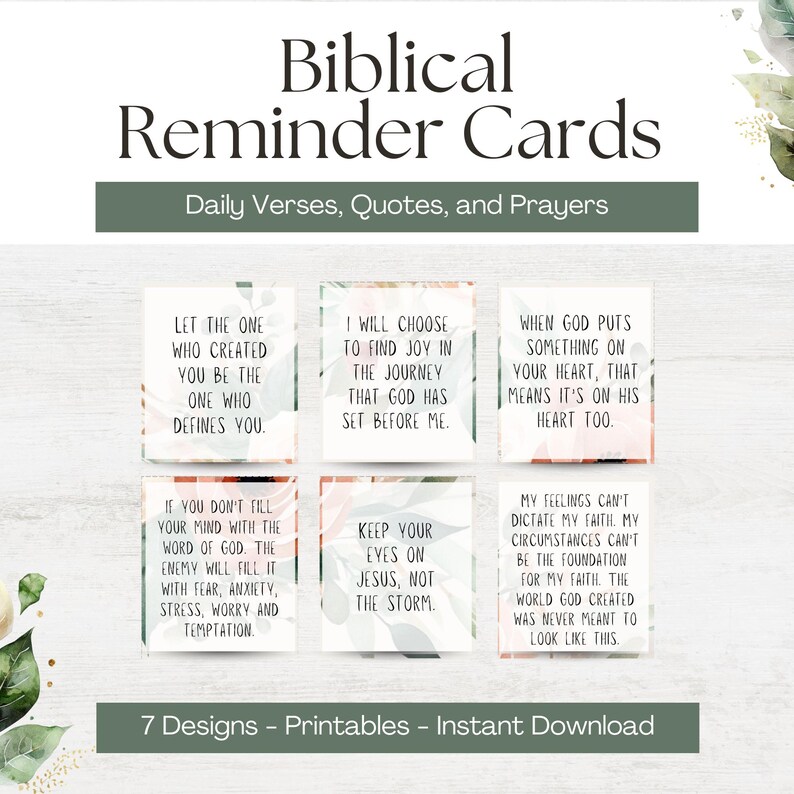 Christian Affirmation Cards: Daily Bible Verse Reminders (PDF Download ...