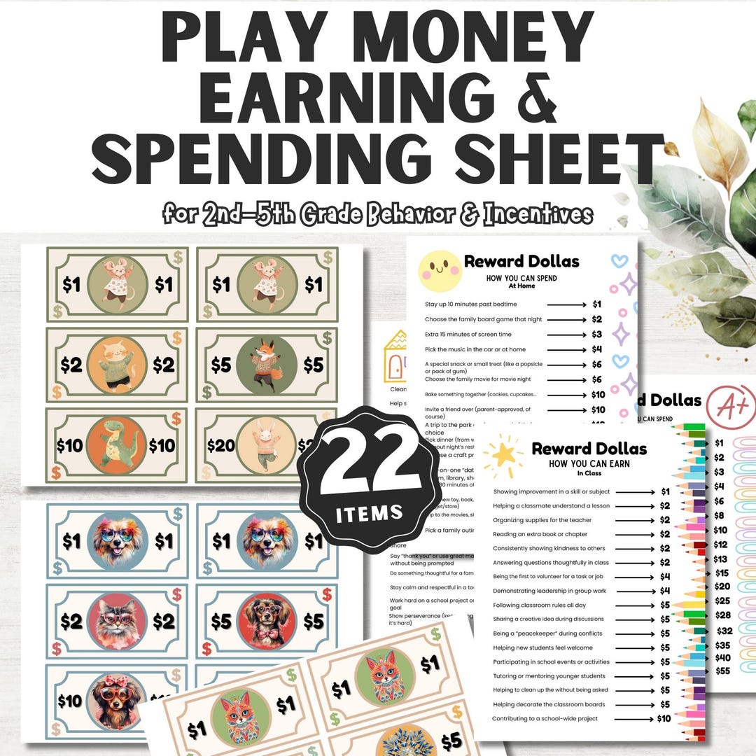 Printable Play Money: Kids Reward System, Budgeting Sheet (PDF) - Etsy UK