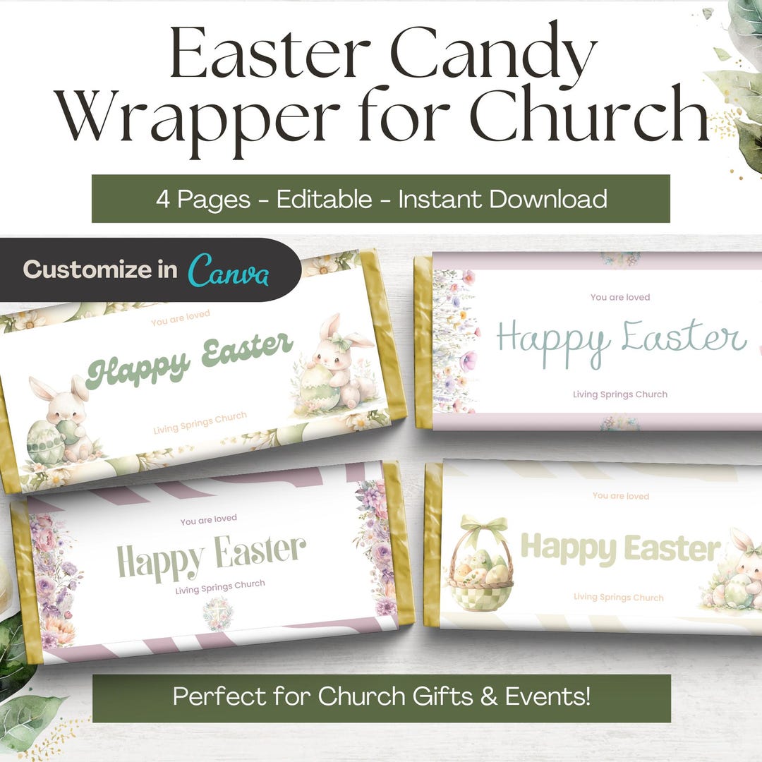 Easter Candy Wrappers, Printable Candy Bar Wrappers, Digital Easter ...
