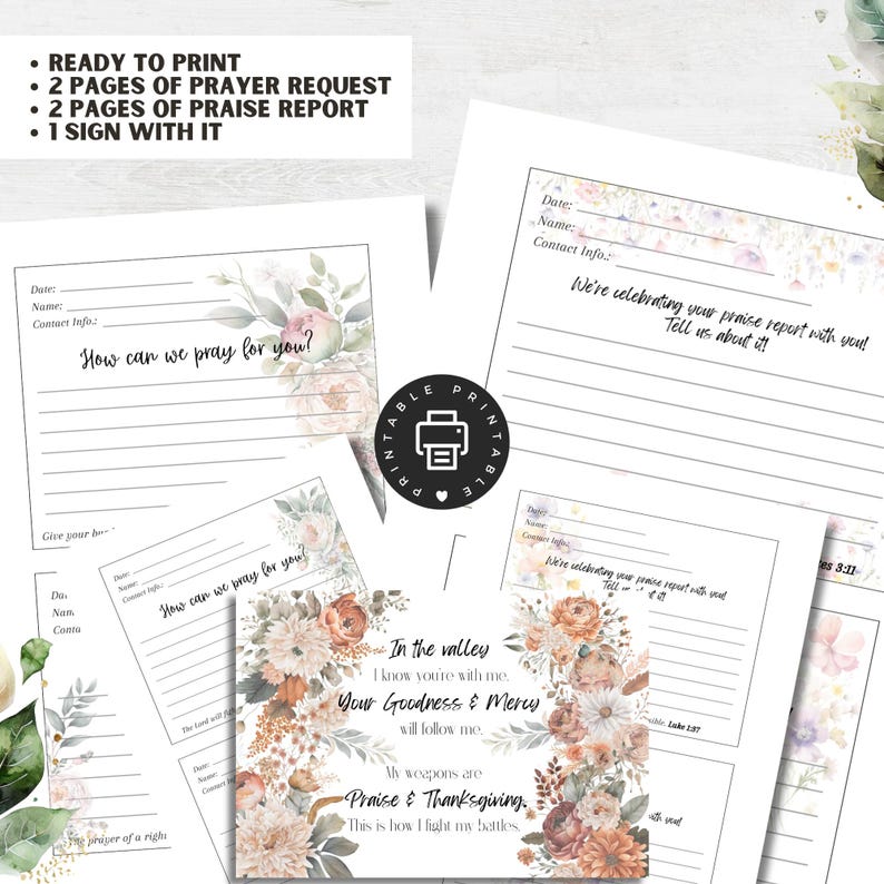 Printable Floral Prayer Request Cards: Church Christian Template (canva ...