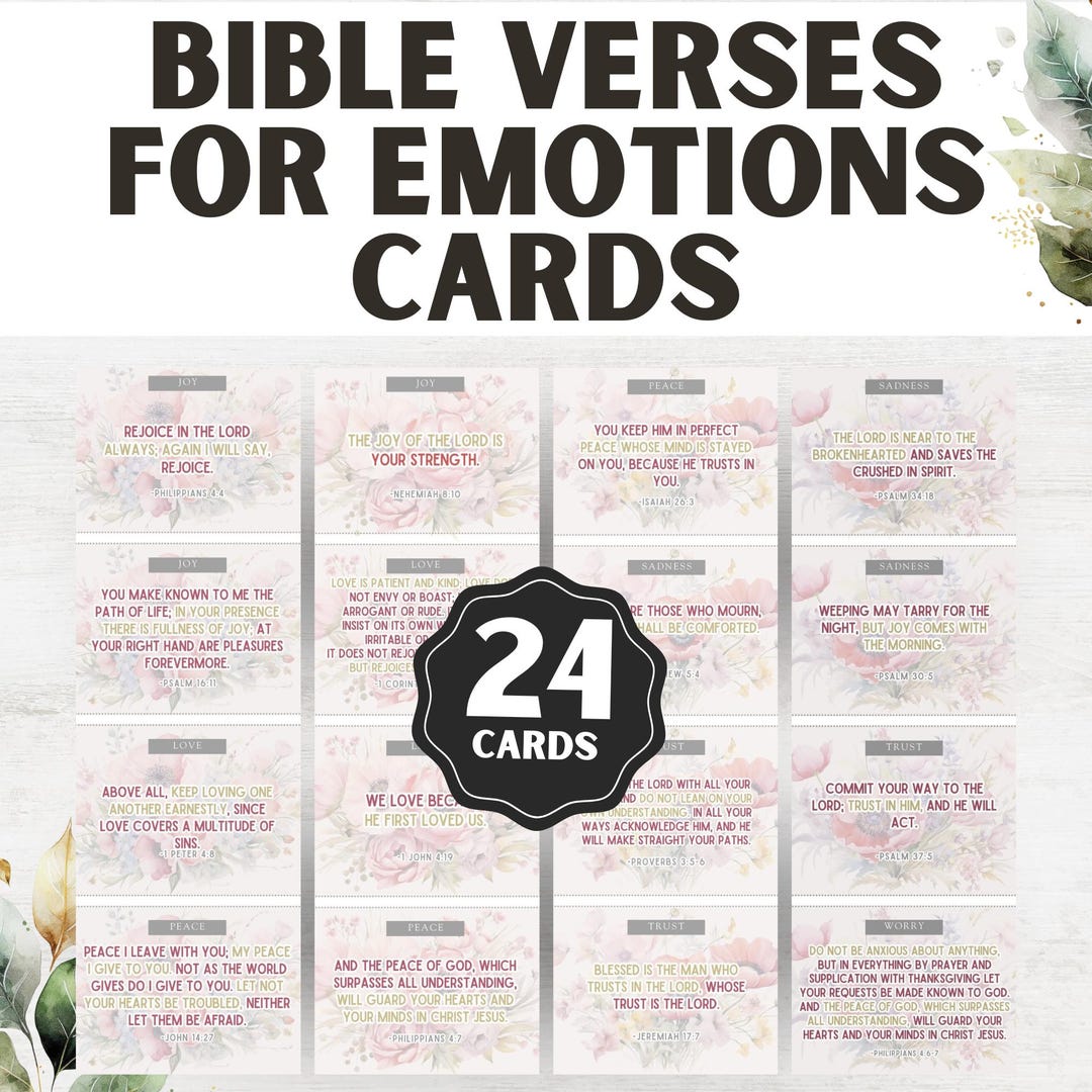 24 Christian Emotion Cards, Bible Verse Cards, Printable Scripture ...