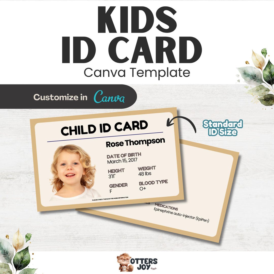 Buy Custom Kids ID Card Template: Editable Child Safety Badge (canva ...