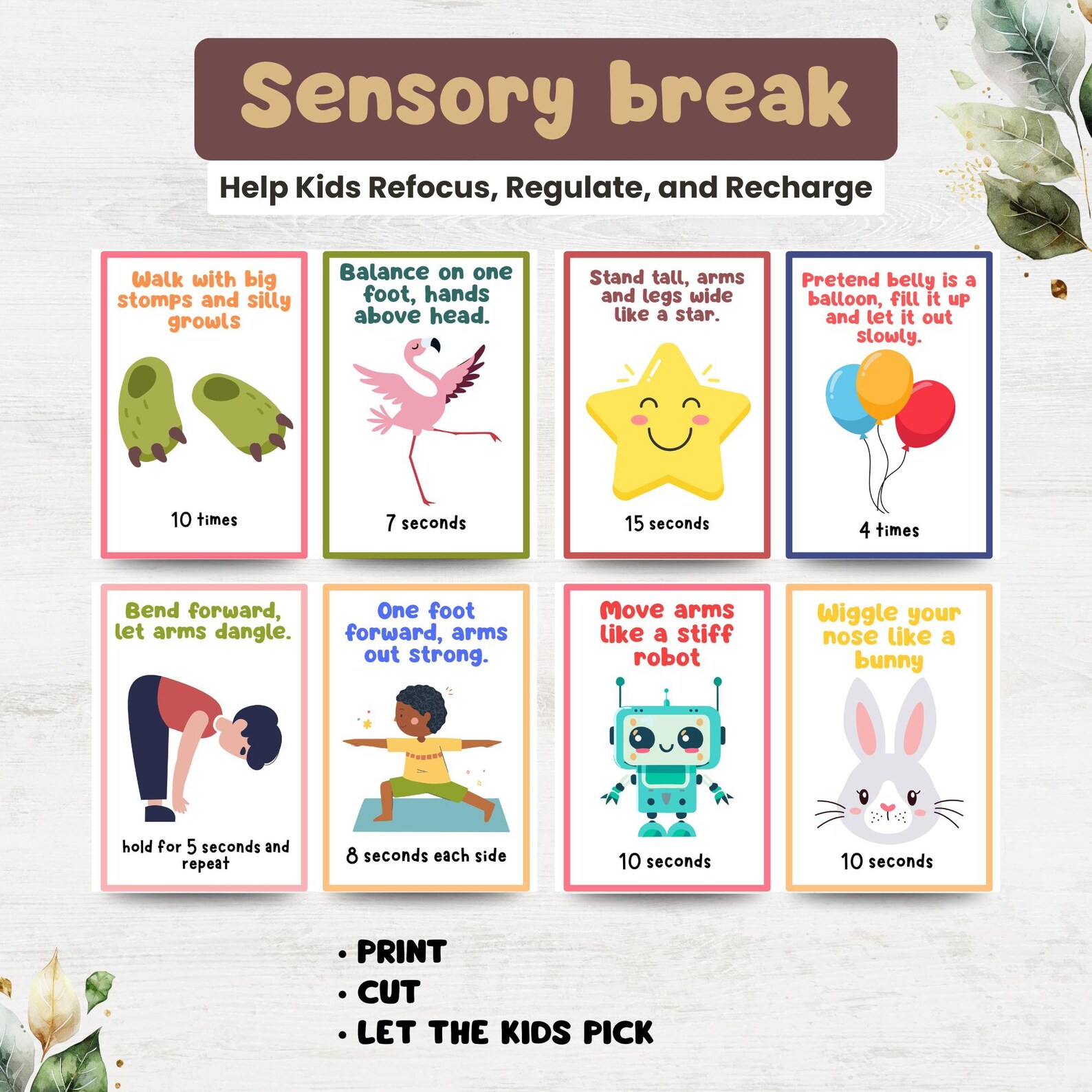 Silly Movement Therapy Cards: Sensory Break Flashcards for Autism ...