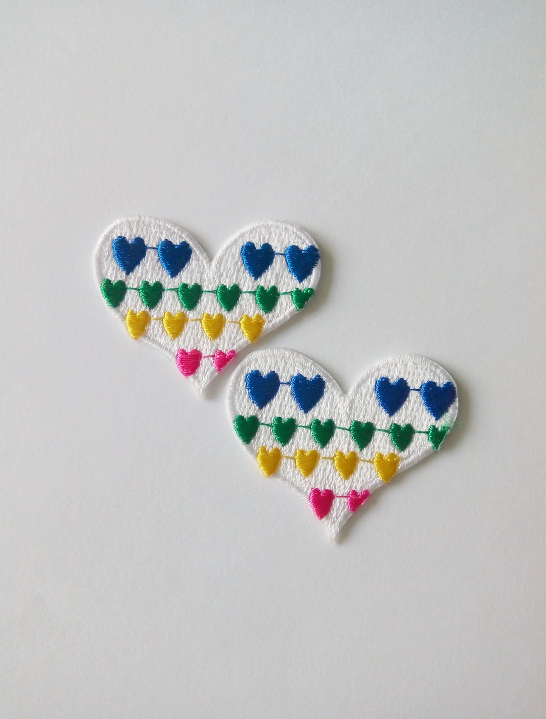 Set of 2 Pieces Embroidered Heart Patch, Decorated Heart Patch, Heart ...