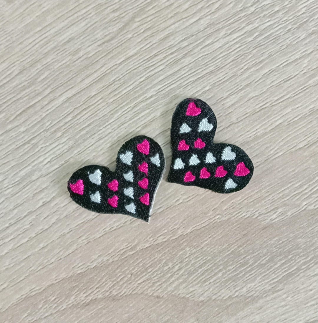 Set of 2 Pieces Embroidered Heart Patch, Decorated Heart Patch, Small ...