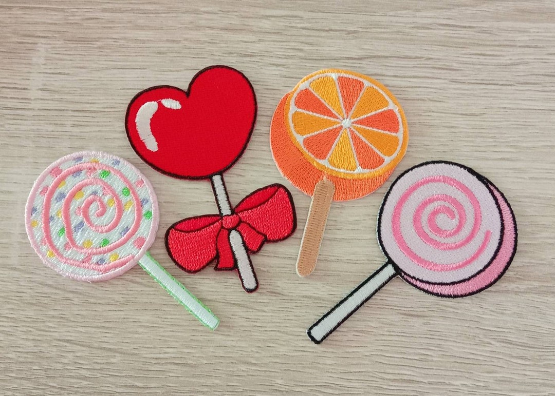 Sweet Candy Patch, Lollipop Iron on Patch, Red Patch, Pink Lollipop ...