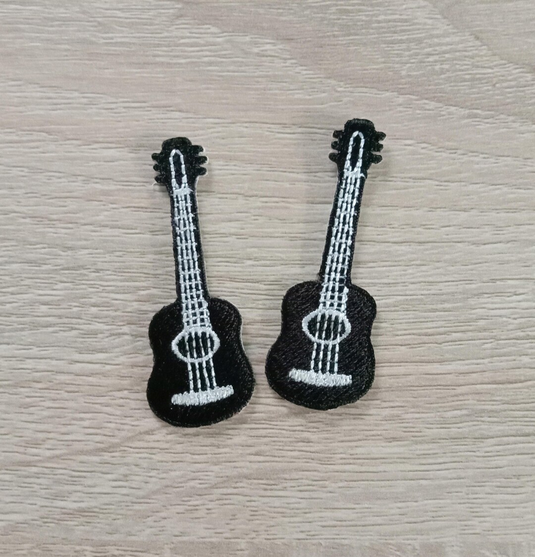 Set of 2 Tiny Guitar Iron on Patch Applique, Black Guitar Patch, Embroidered Iron on Patch ...