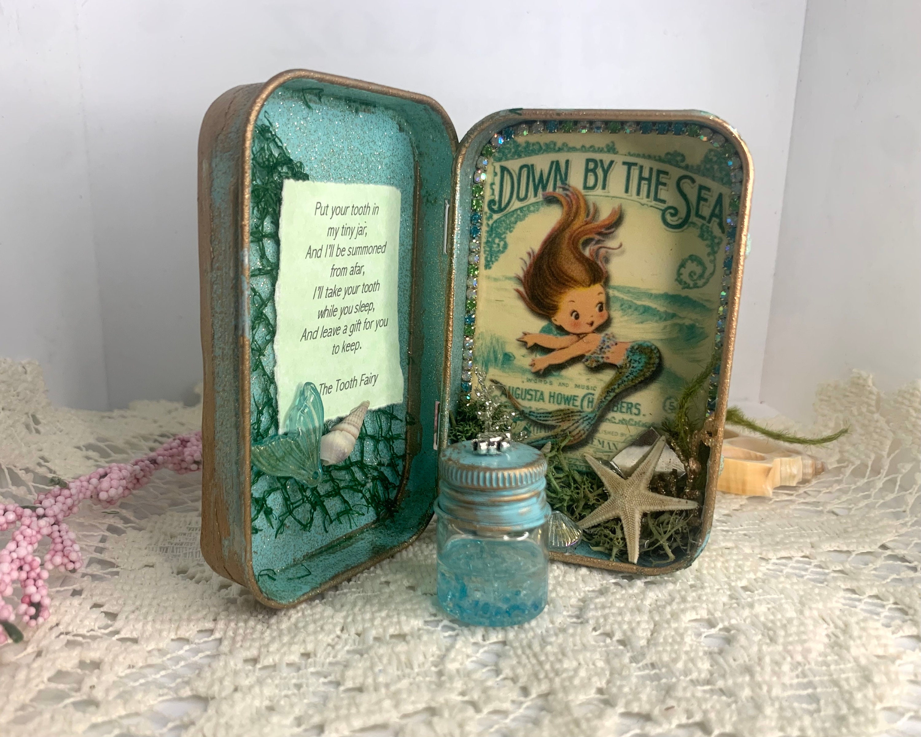 Vintage Mermaid Tooth Fairy Altered Tin, Tooth Fairy Box, Mermaid Box ...