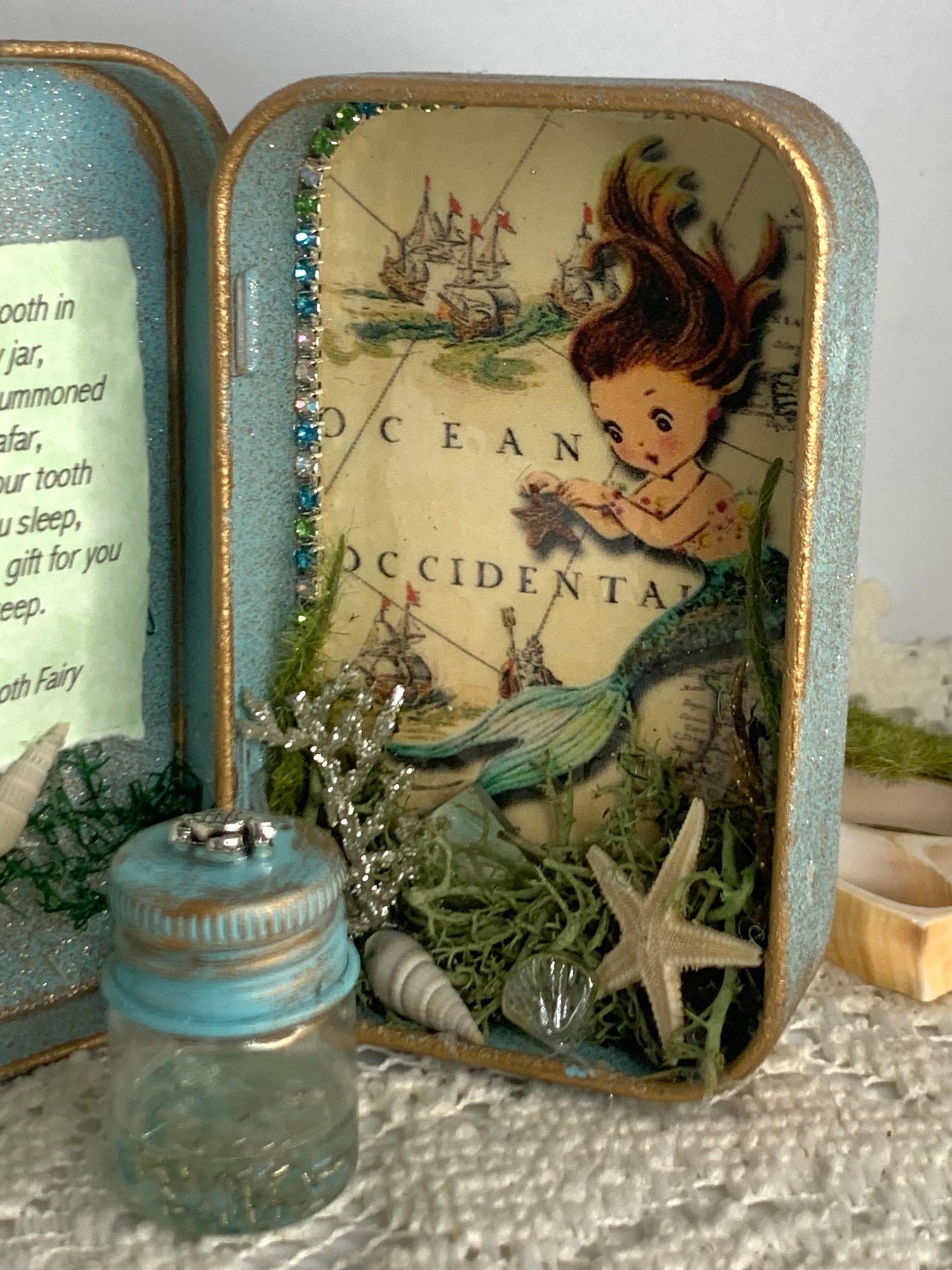Vintage Mermaid Tooth Fairy Altered Tin, Tooth Fairy Box, Mermaid Box ...