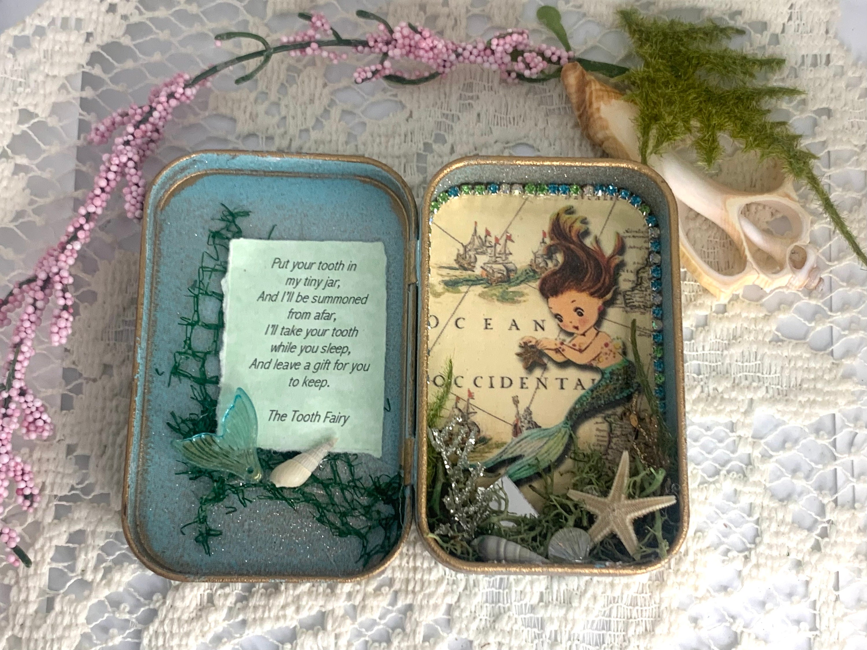 Vintage Mermaid Tooth Fairy Altered Tin, Tooth Fairy Box, Mermaid Box ...