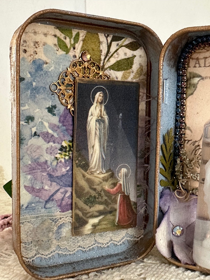 Our Lady of Lourdes, Blessed Mary, Virgin Mary, Pocket Shrine, Altered ...