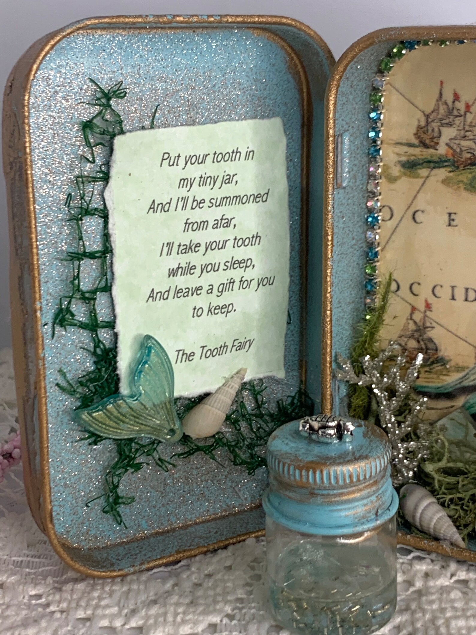 Vintage Mermaid Tooth Fairy Altered Tin, Tooth Fairy Box, Mermaid Box ...