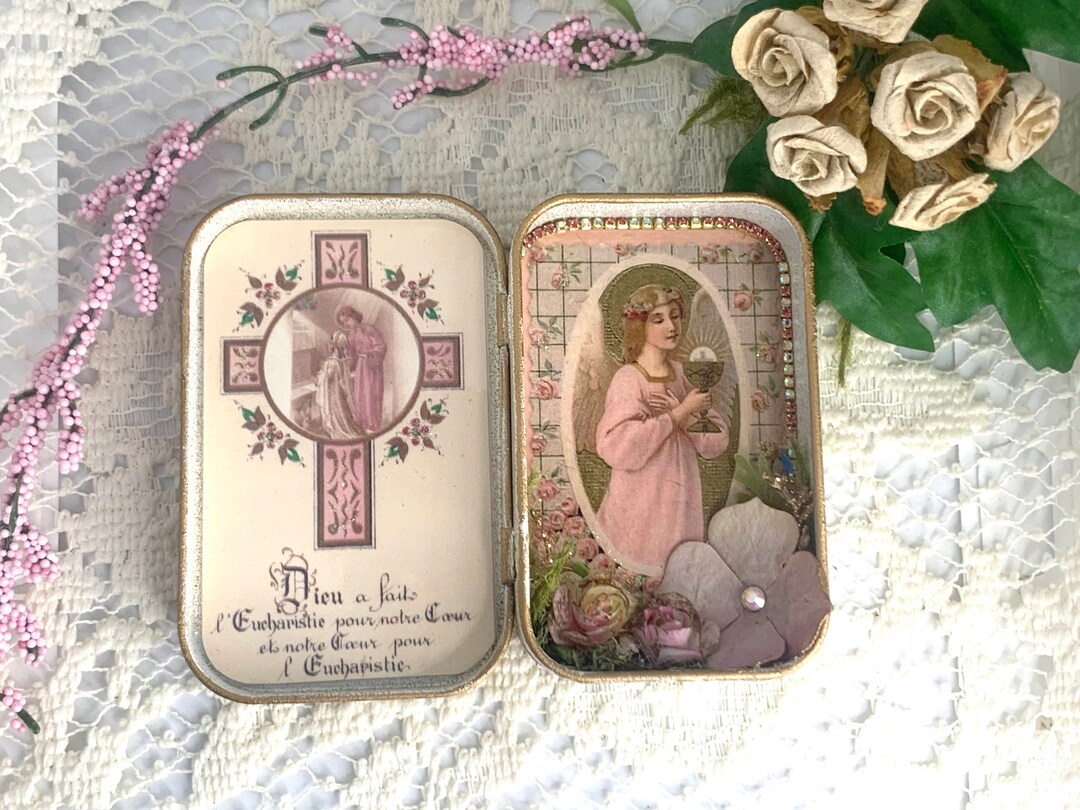 First Communion, Rosary Box, Communion Gift, Pocket Shrine, Altered ...