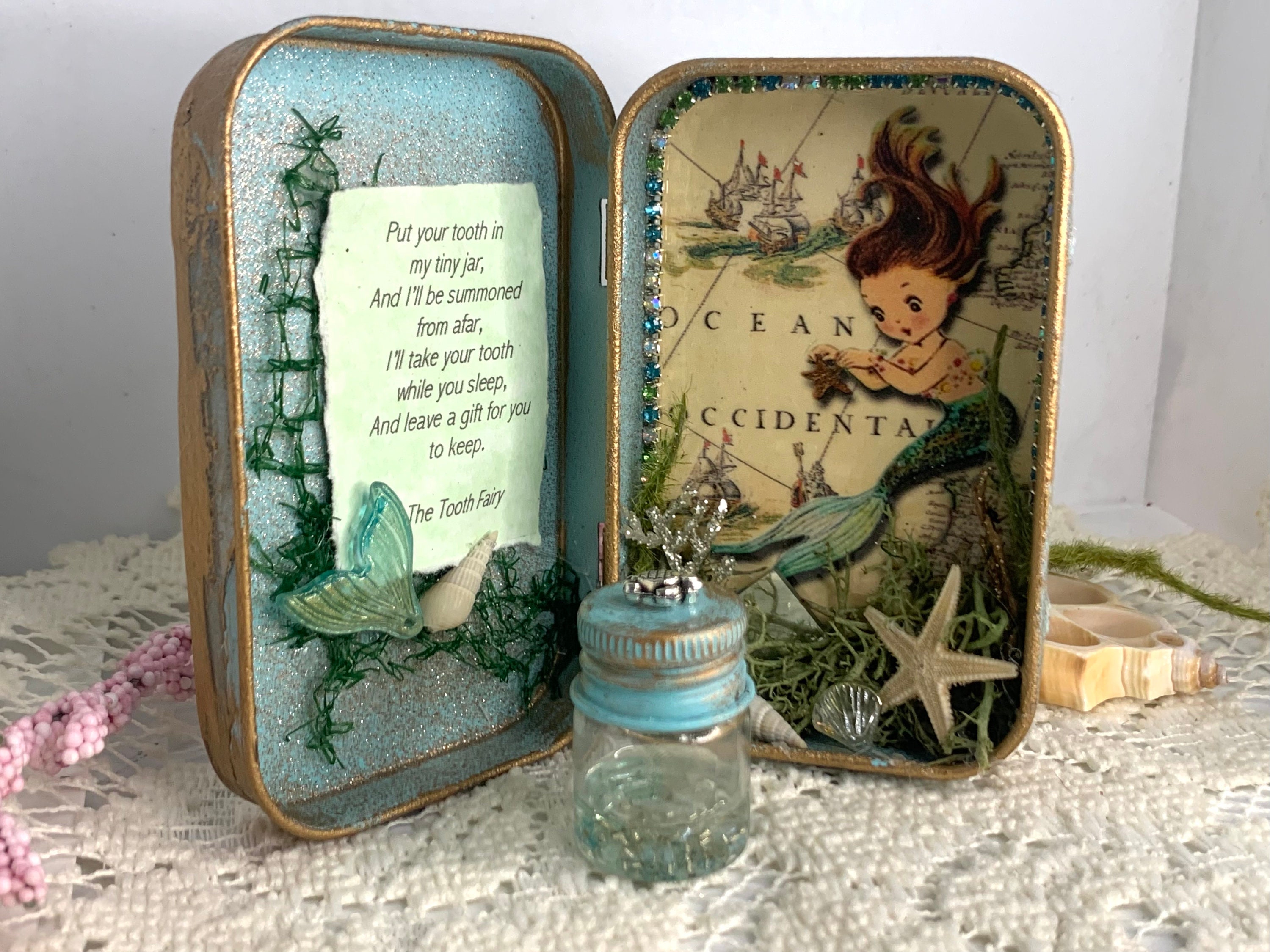 Vintage Mermaid Tooth Fairy Altered Tin, Tooth Fairy Box, Mermaid Box ...