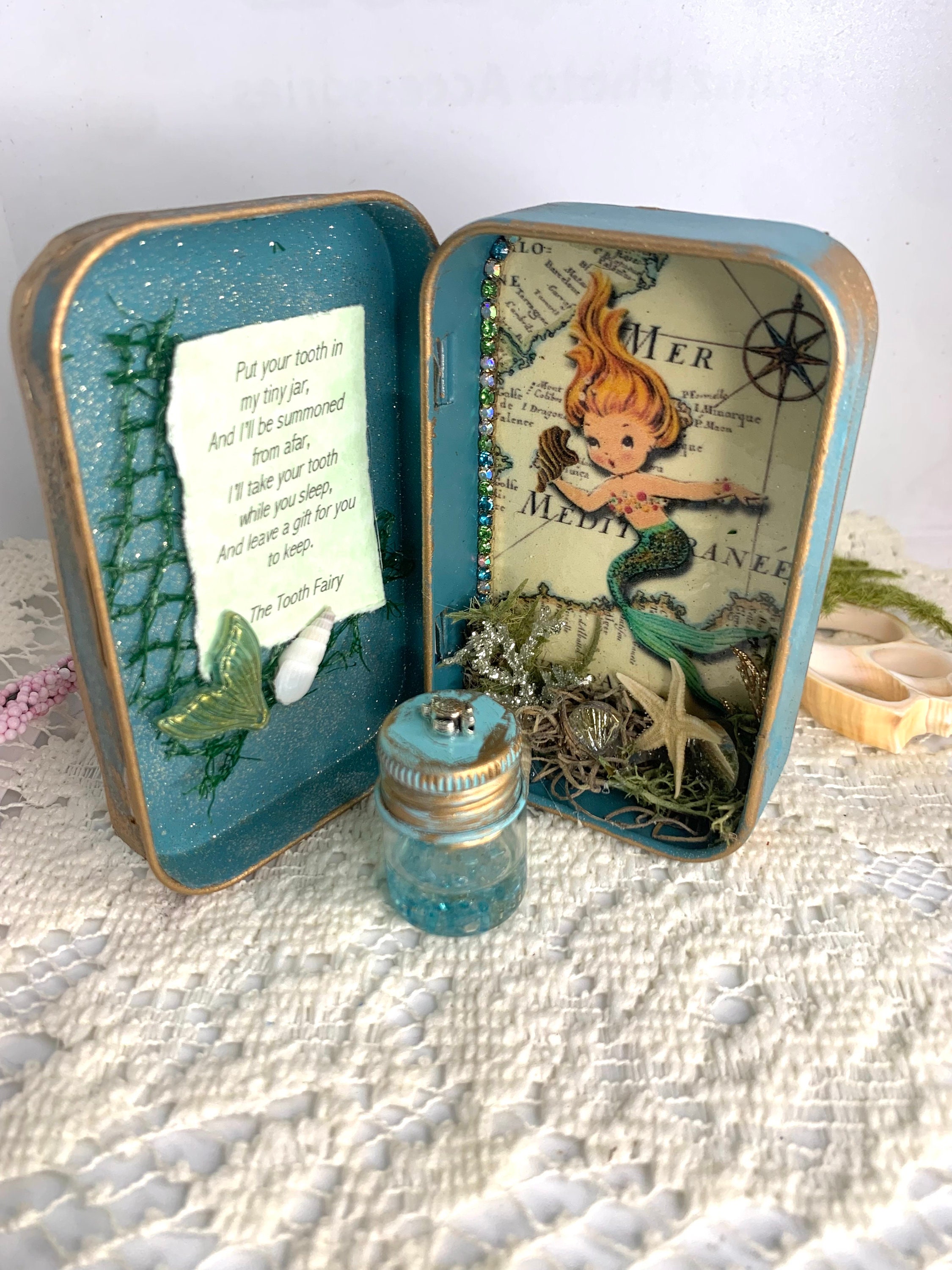 Vintage Mermaid Tooth Fairy Altered Tin, Tooth Fairy Box, Mermaid Box ...