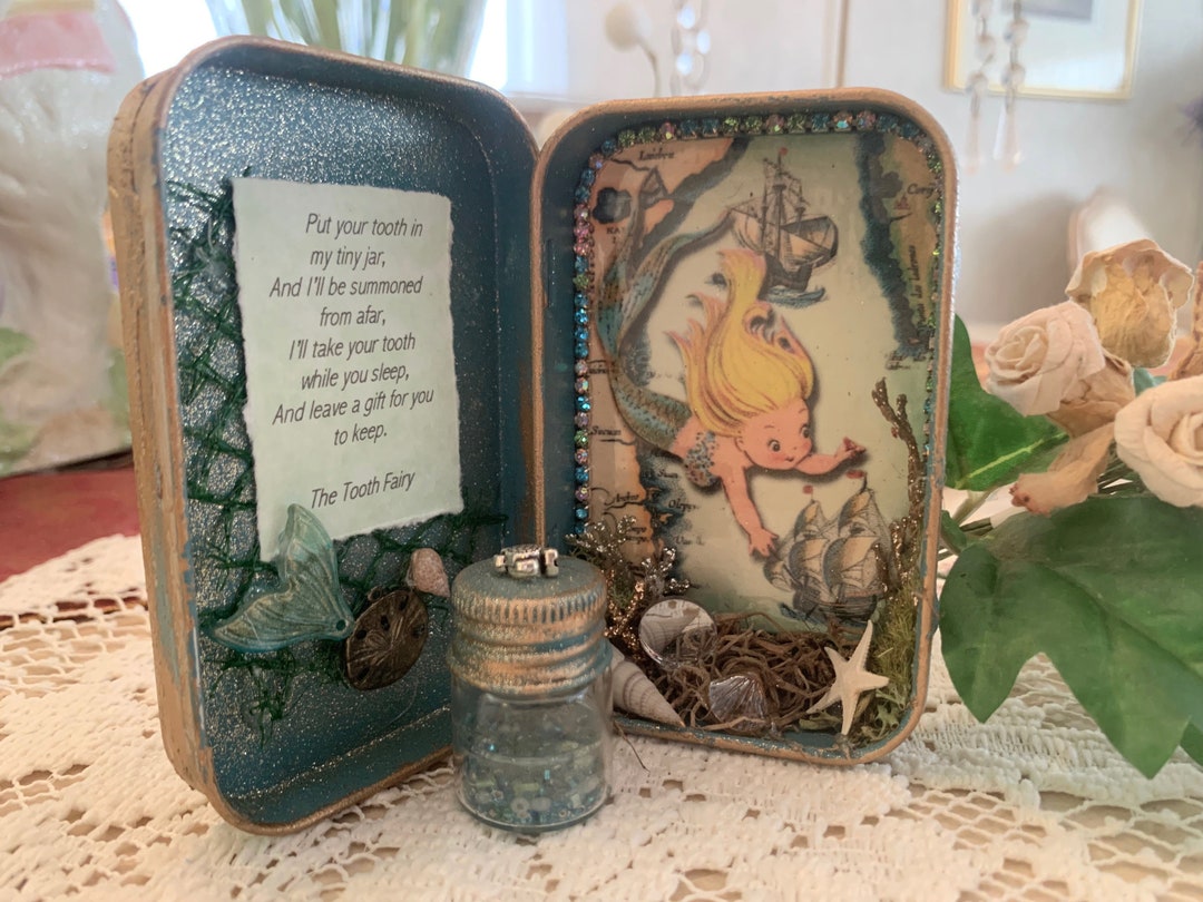 Vintage Mermaid Tooth Fairy Altered Tin, Tooth Fairy Box, Mermaid Box ...