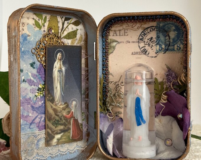 Our Lady of Lourdes, Blessed Mary, Virgin Mary, Pocket Shrine, Altered ...