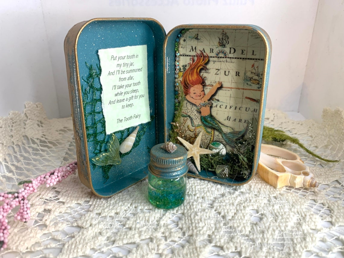 Vintage Mermaid Tooth Fairy Altered Tin, Tooth Fairy Box, Mermaid Box ...
