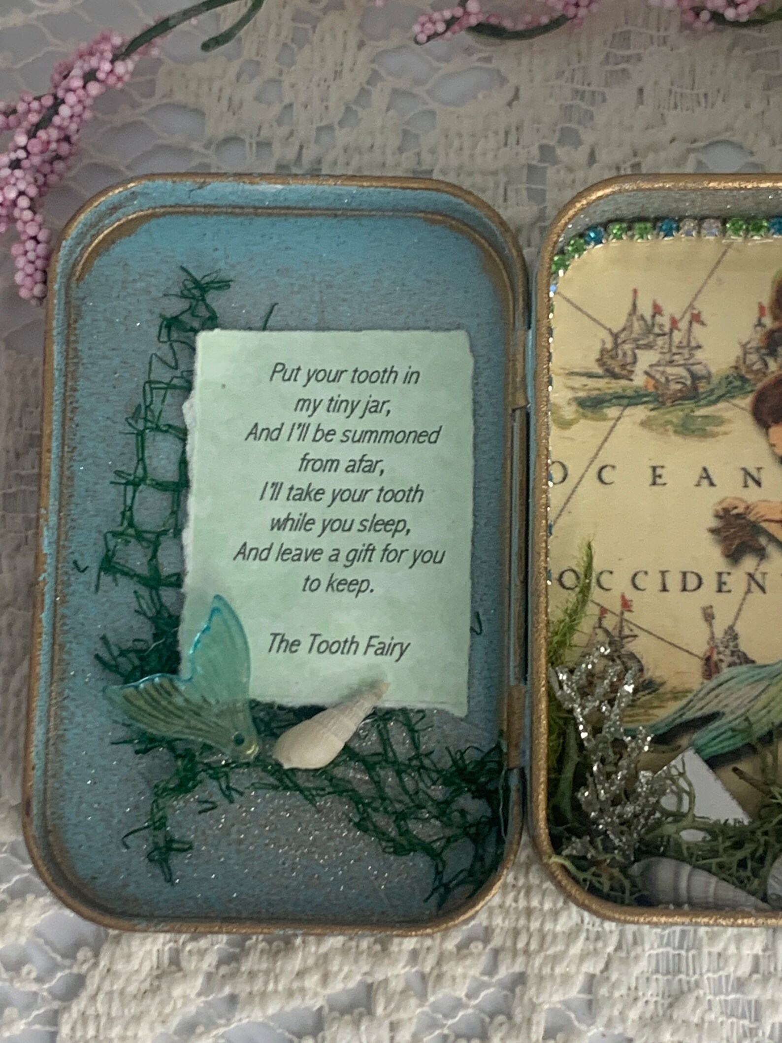 Vintage Mermaid Tooth Fairy Altered Tin, Tooth Fairy Box, Mermaid Box ...