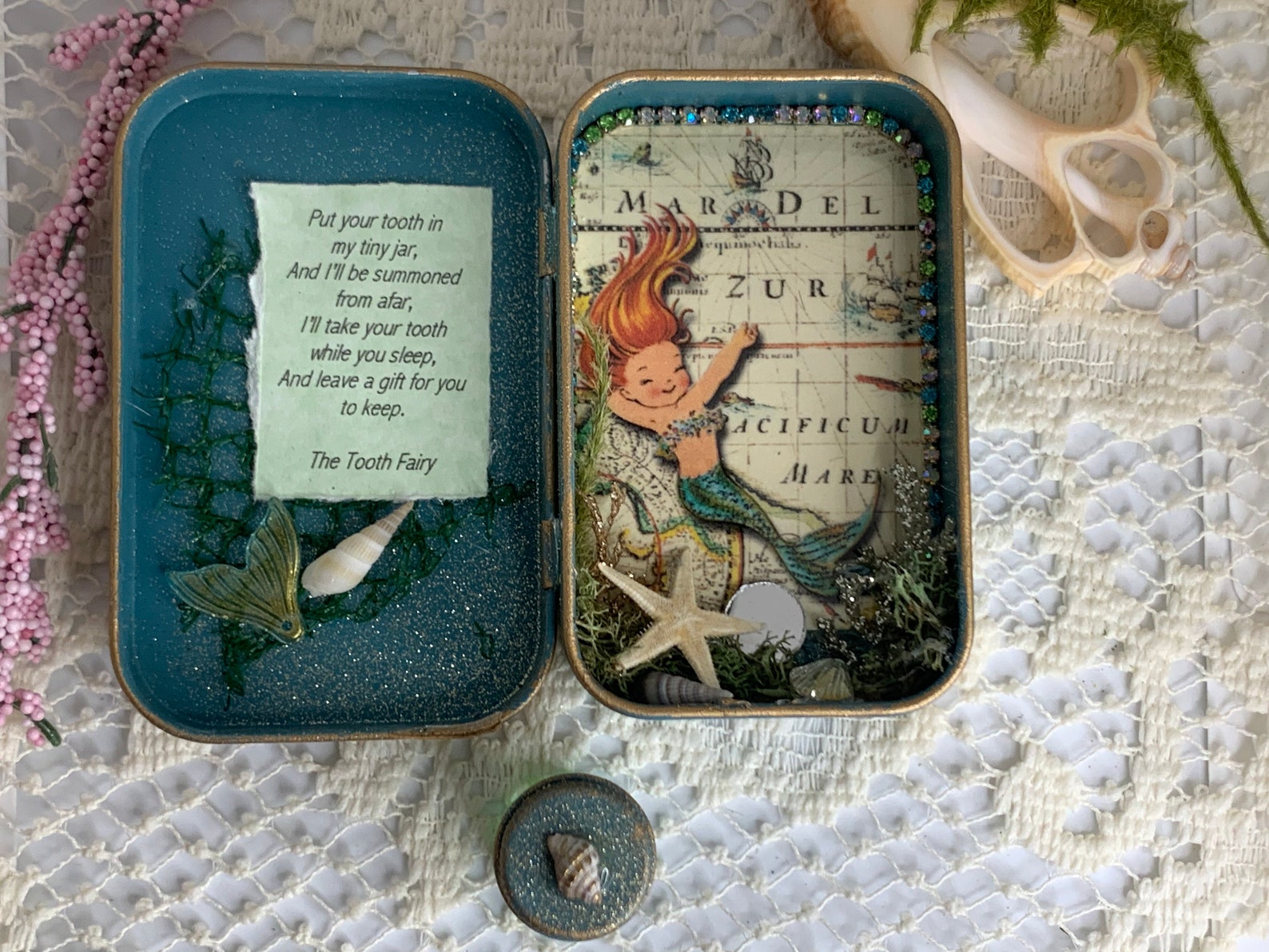 Vintage Mermaid Tooth Fairy Altered Tin, Tooth Fairy Box, Mermaid Box ...