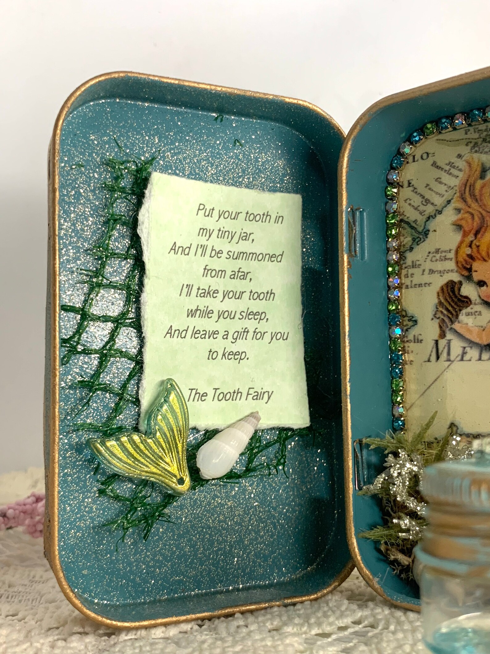 Vintage Mermaid Tooth Fairy Altered Tin, Tooth Fairy Box, Mermaid Box ...
