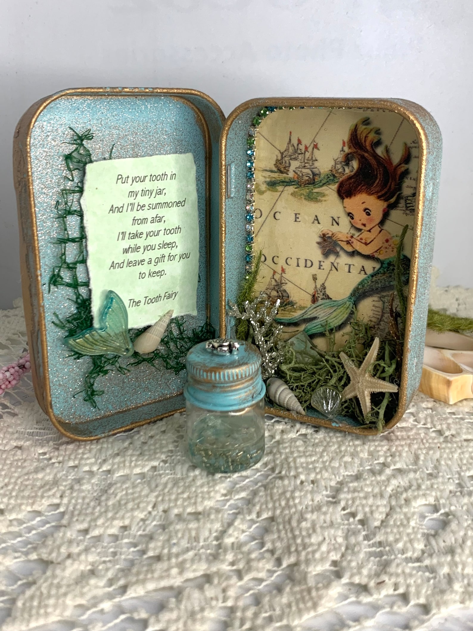 Vintage Mermaid Tooth Fairy Altered Tin, Tooth Fairy Box, Mermaid Box ...
