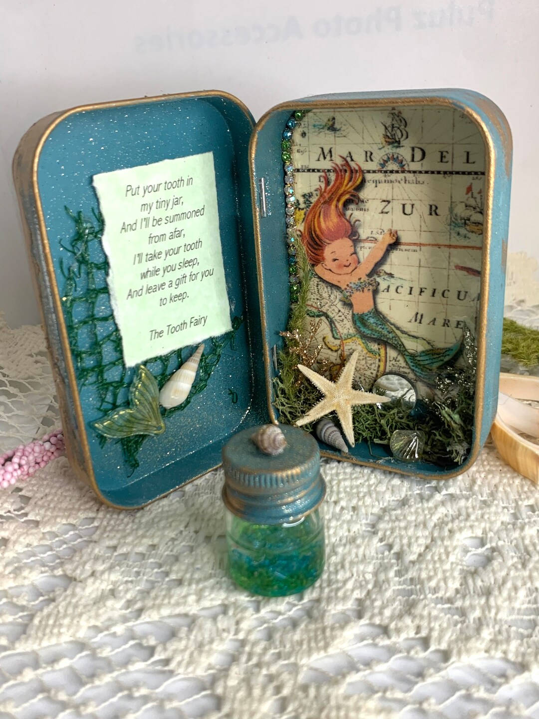 Vintage Mermaid Tooth Fairy Altered Tin, Tooth Fairy Box, Mermaid Box ...