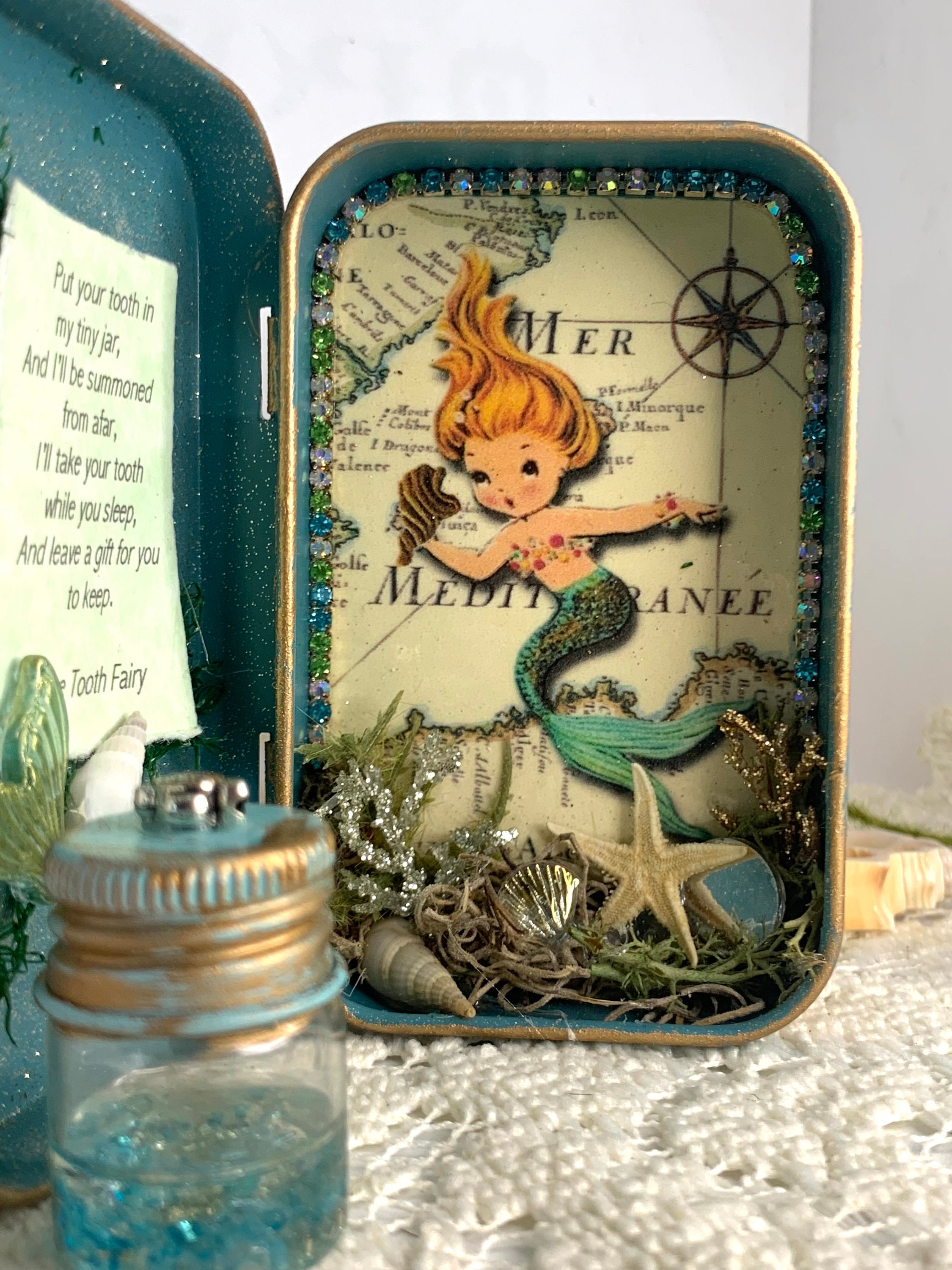 Vintage Mermaid Tooth Fairy Altered Tin, Tooth Fairy Box, Mermaid Box ...