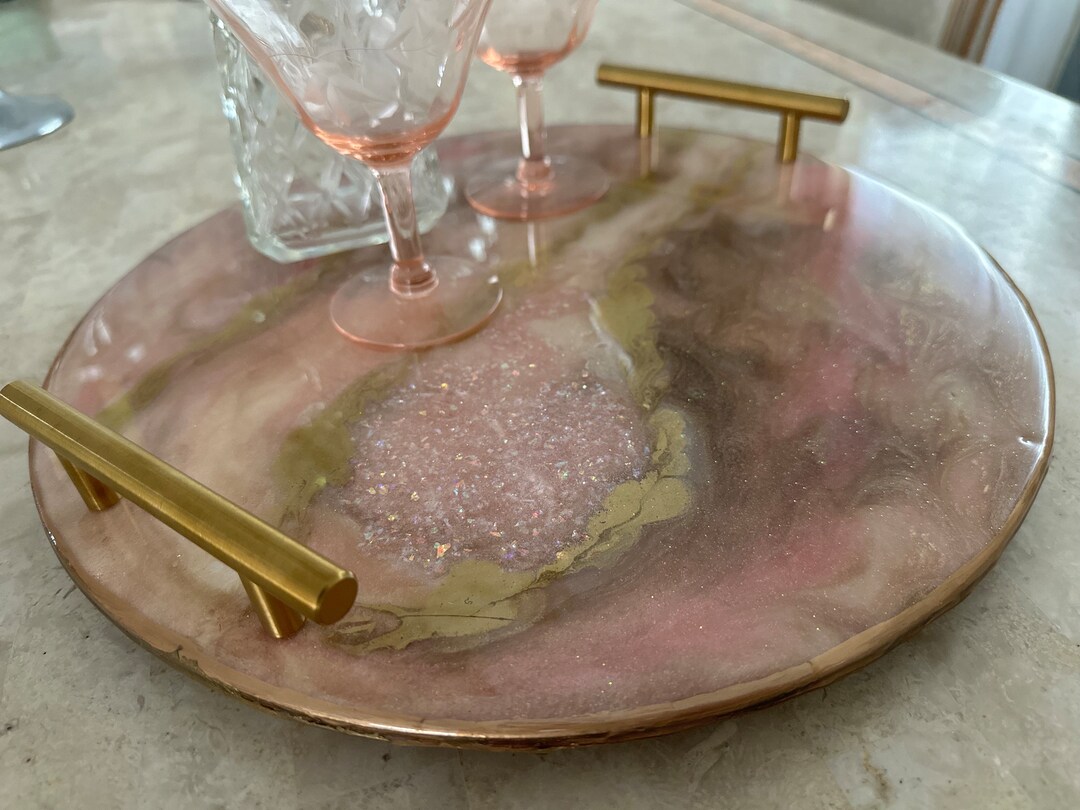 Epoxy Resin, Vanity Tray, Display Tray, Bar Tray, 14” Round , Pink Rose ...