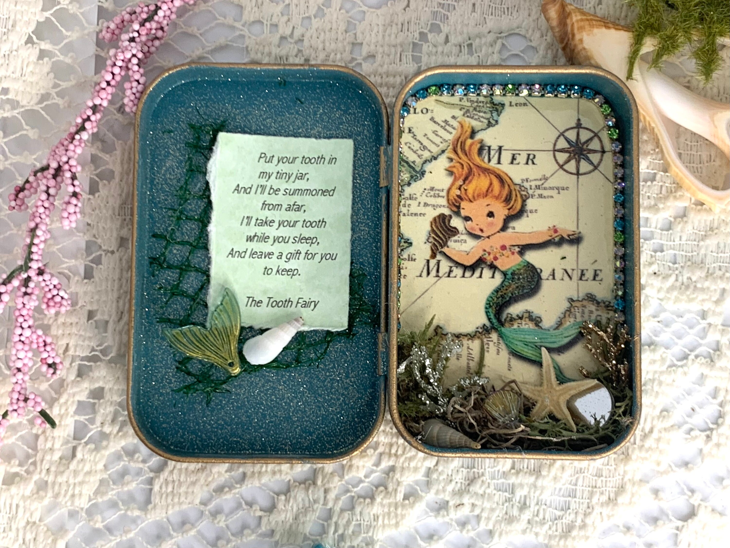 Vintage Mermaid Tooth Fairy Altered Tin, Tooth Fairy Box, Mermaid Box ...