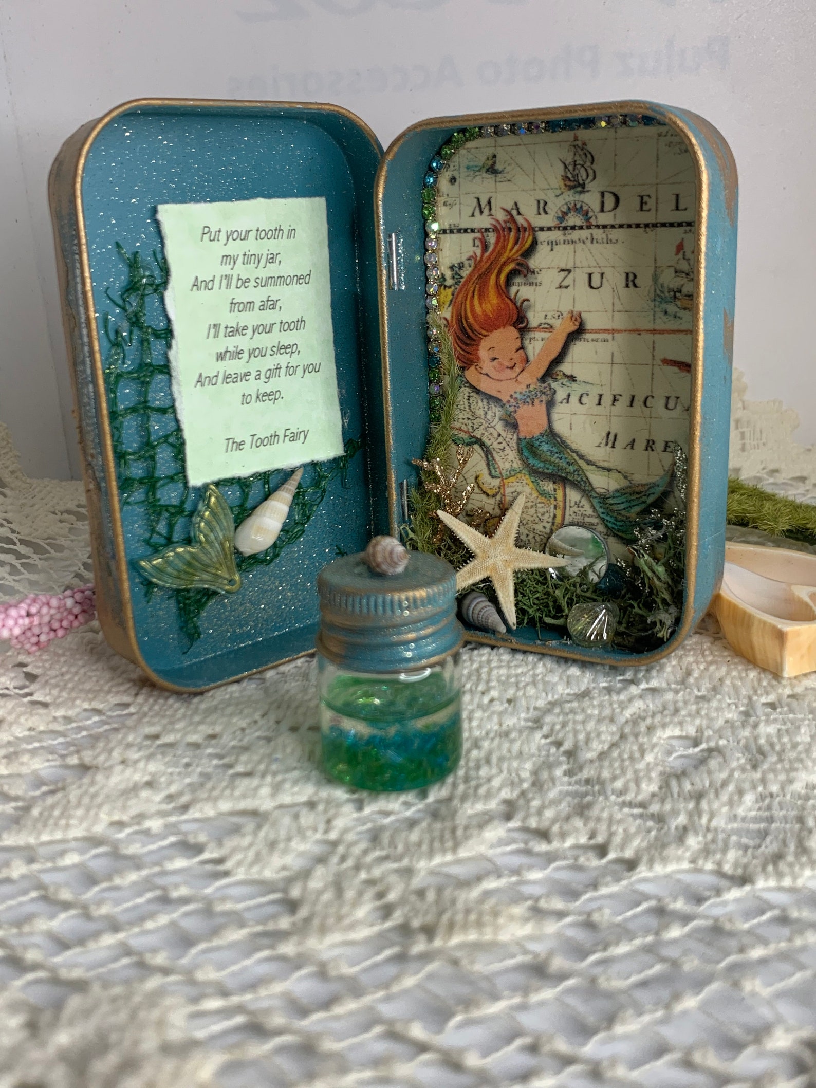 Vintage Mermaid Tooth Fairy Altered Tin, Tooth Fairy Box, Mermaid Box ...