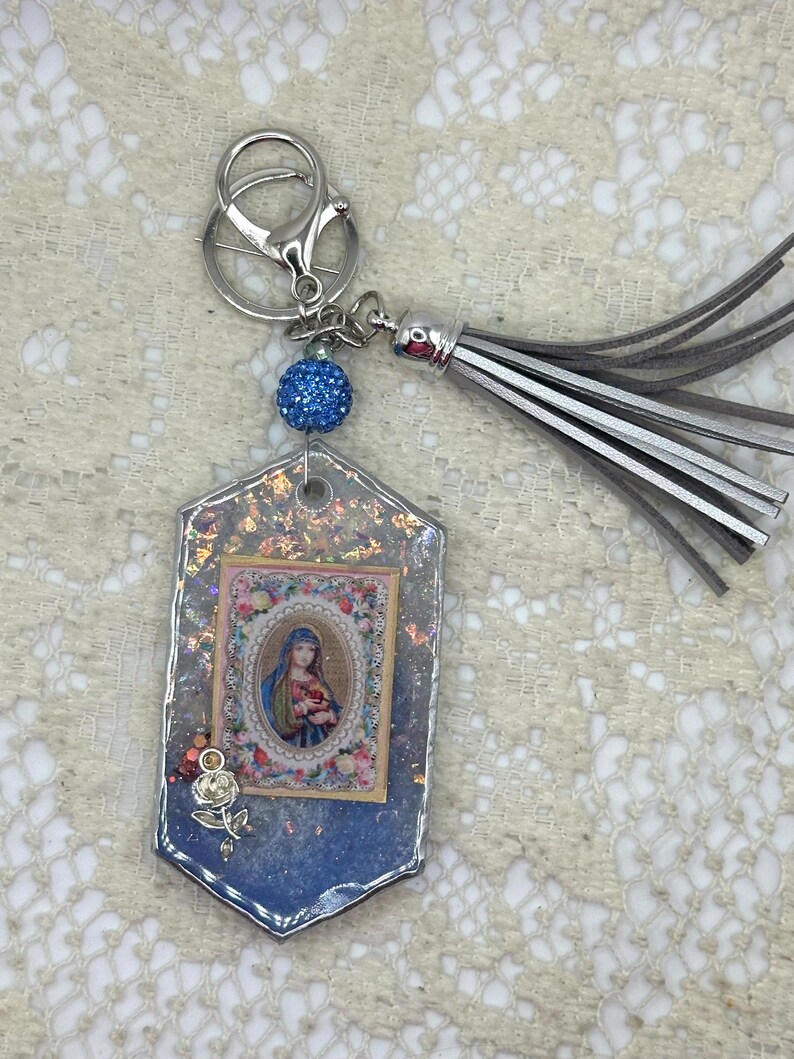 Handmade Virgin Mary Keychain: Epoxy Catholic Gift With Tassel - Etsy
