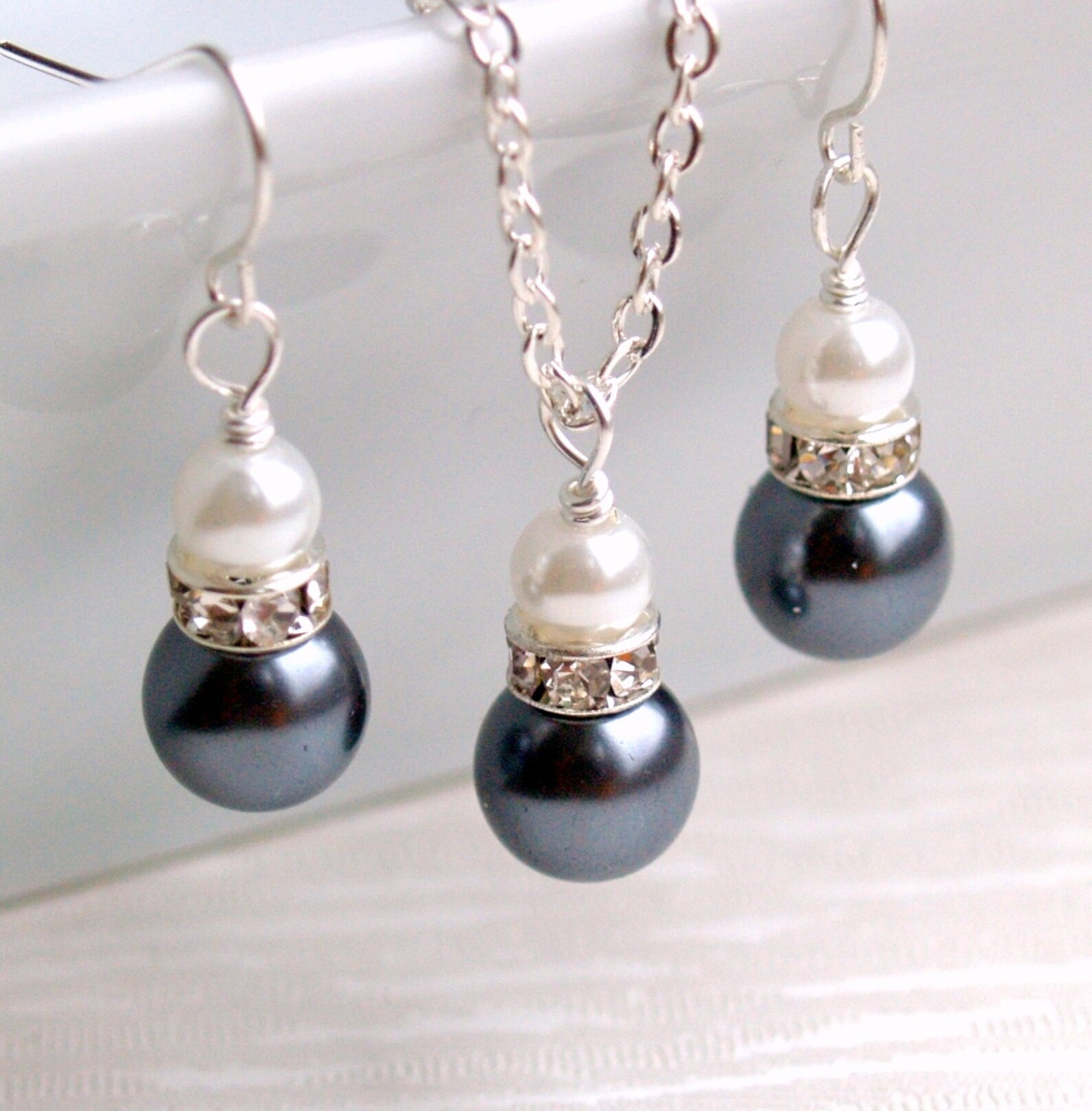 Dark Gray Necklace Bridesmaid Jewelry Set Necklace Earrings | Etsy